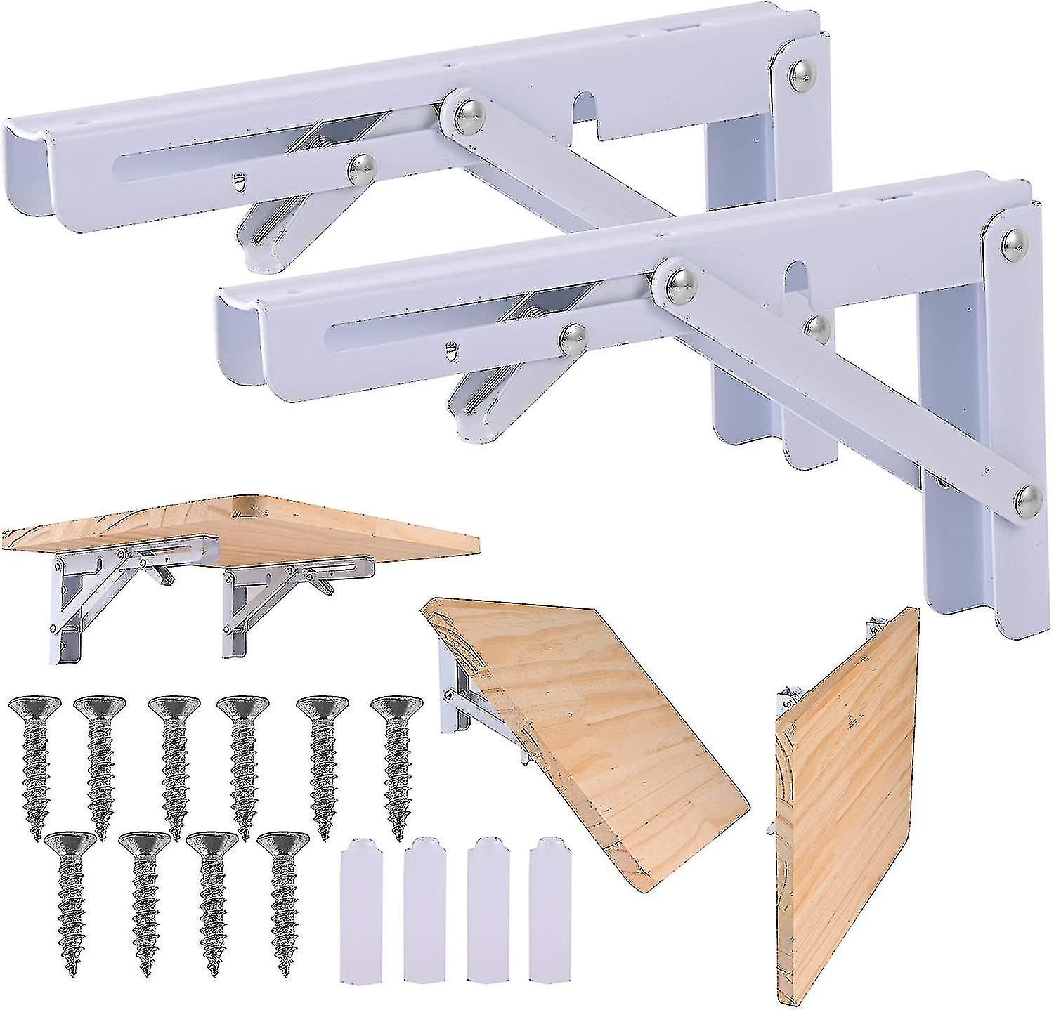 2pcs Folding Shelf Brackets - Heavy Duty Metal Collapsible Triangle ...