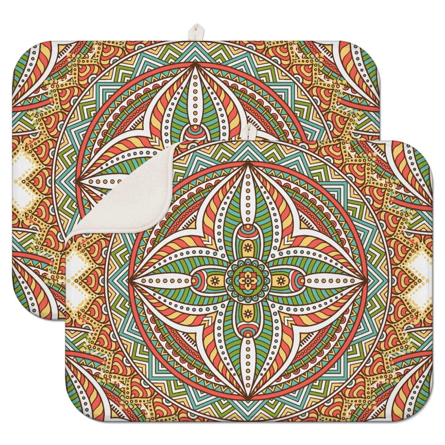 2pcs Folk Zen Mandala Kitchen Mat, Abstract Ornamental Pattern, Thick 3 ...