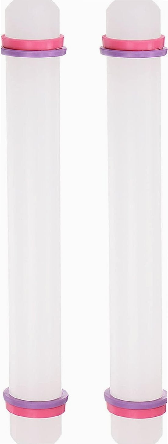 2pcs Fondant Rolling Pin 9 Inch x 0.98 Inch Adjustable Guide Rings Non ...
