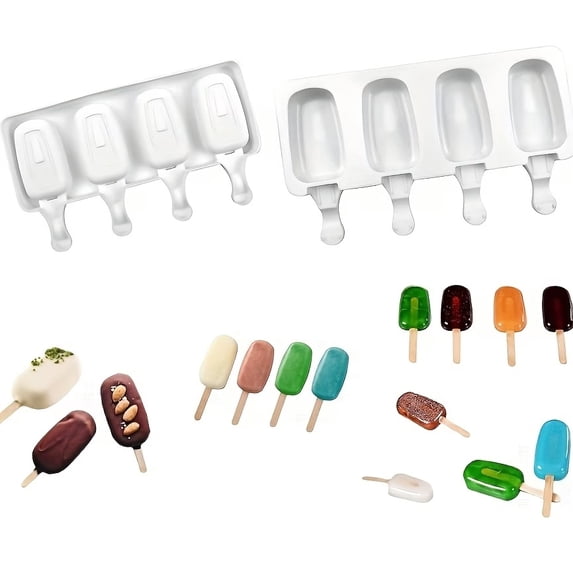2pcs Food-Grade Oval Silicone Ice Cream Molds - DIY Popsicle Molds for ...