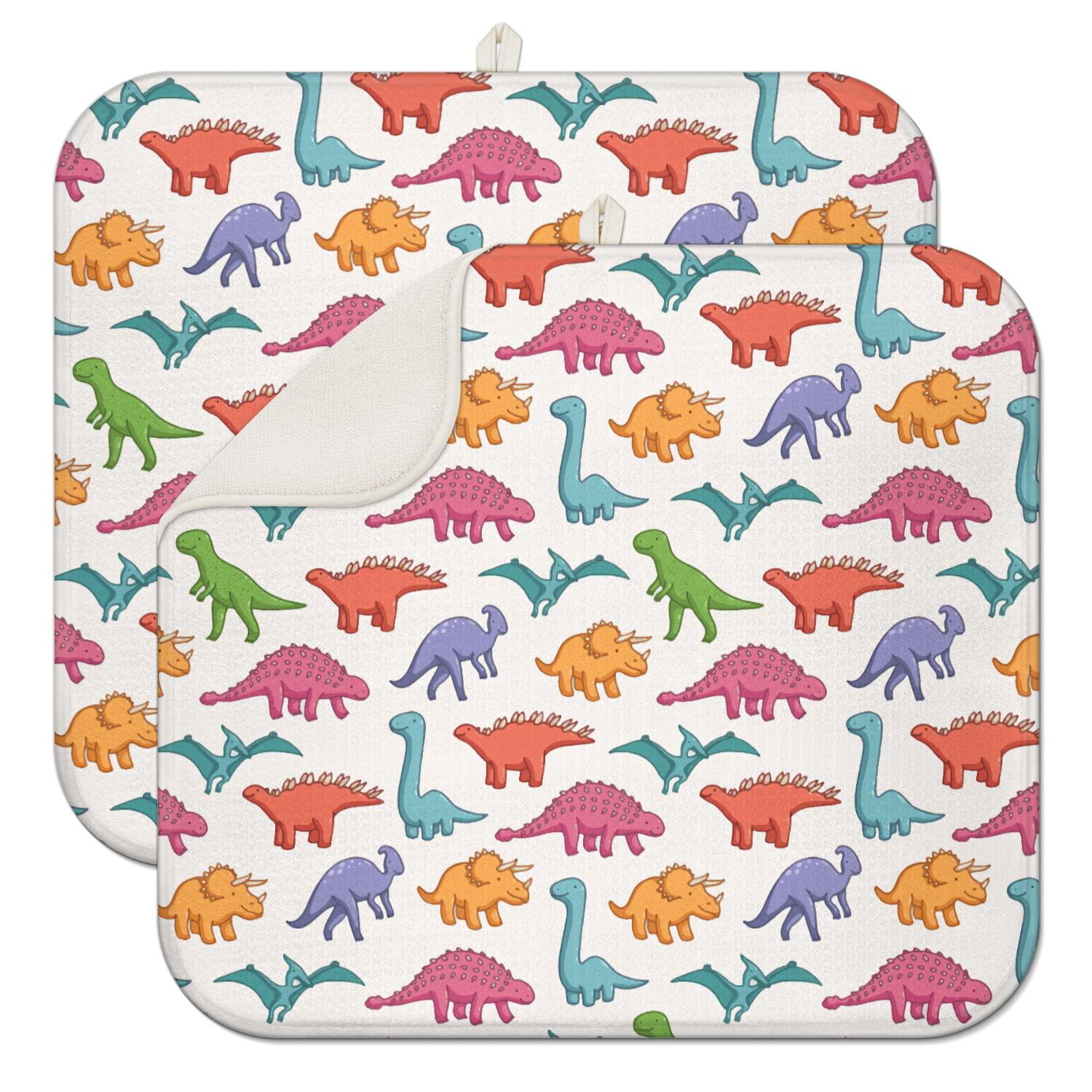 2pcs Forest Dinosaur Dish Mat, Nature-Inspired Dino Print on Absorbent ...