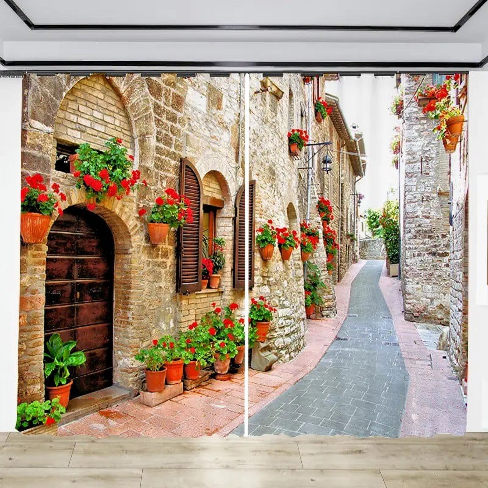 2pcs Forest Flowers Small Path Pattern Printed Translucent Curtains ...