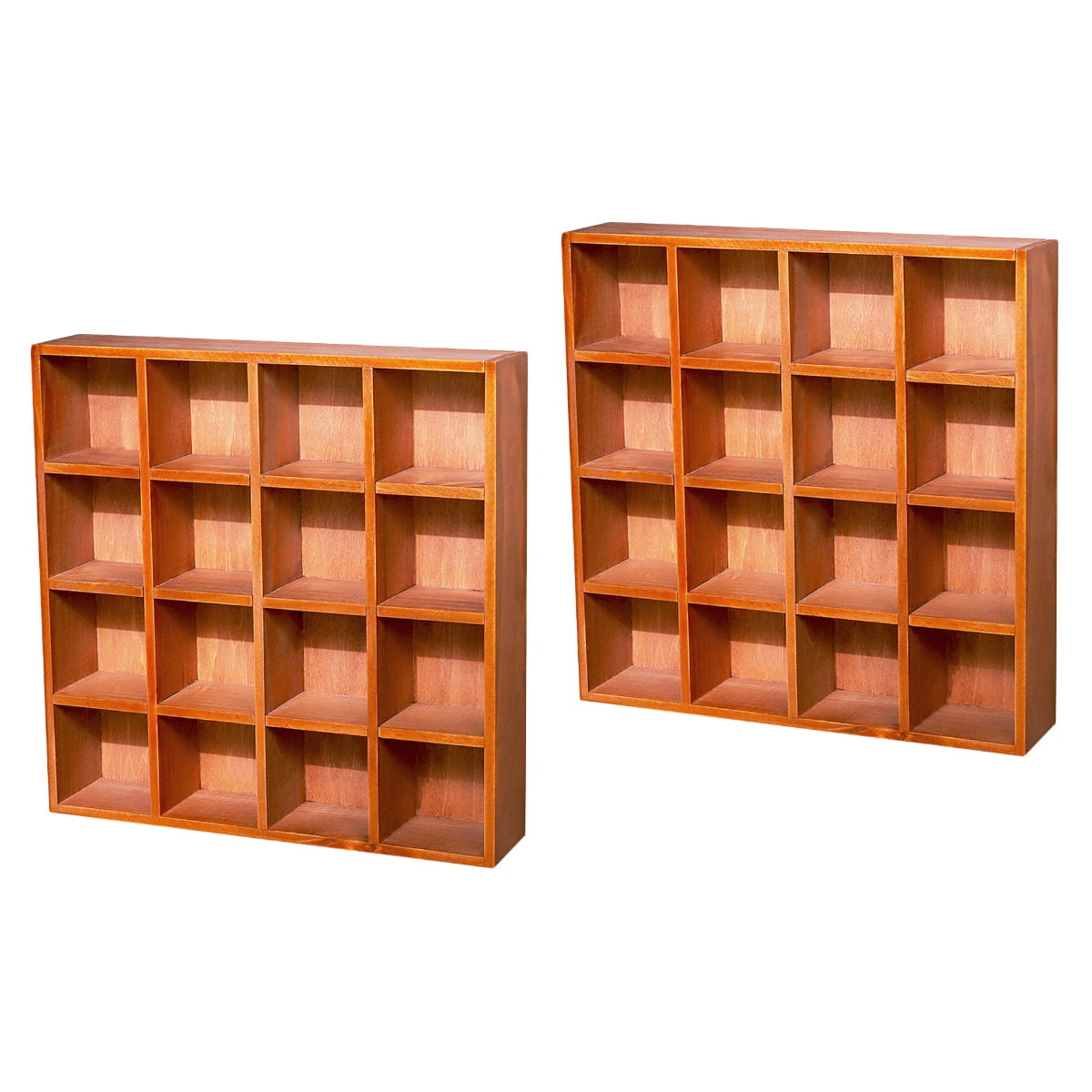 2pcs Freestanding Wood Shadow Box Shelf 16 Grids Rustic Wood Display ...