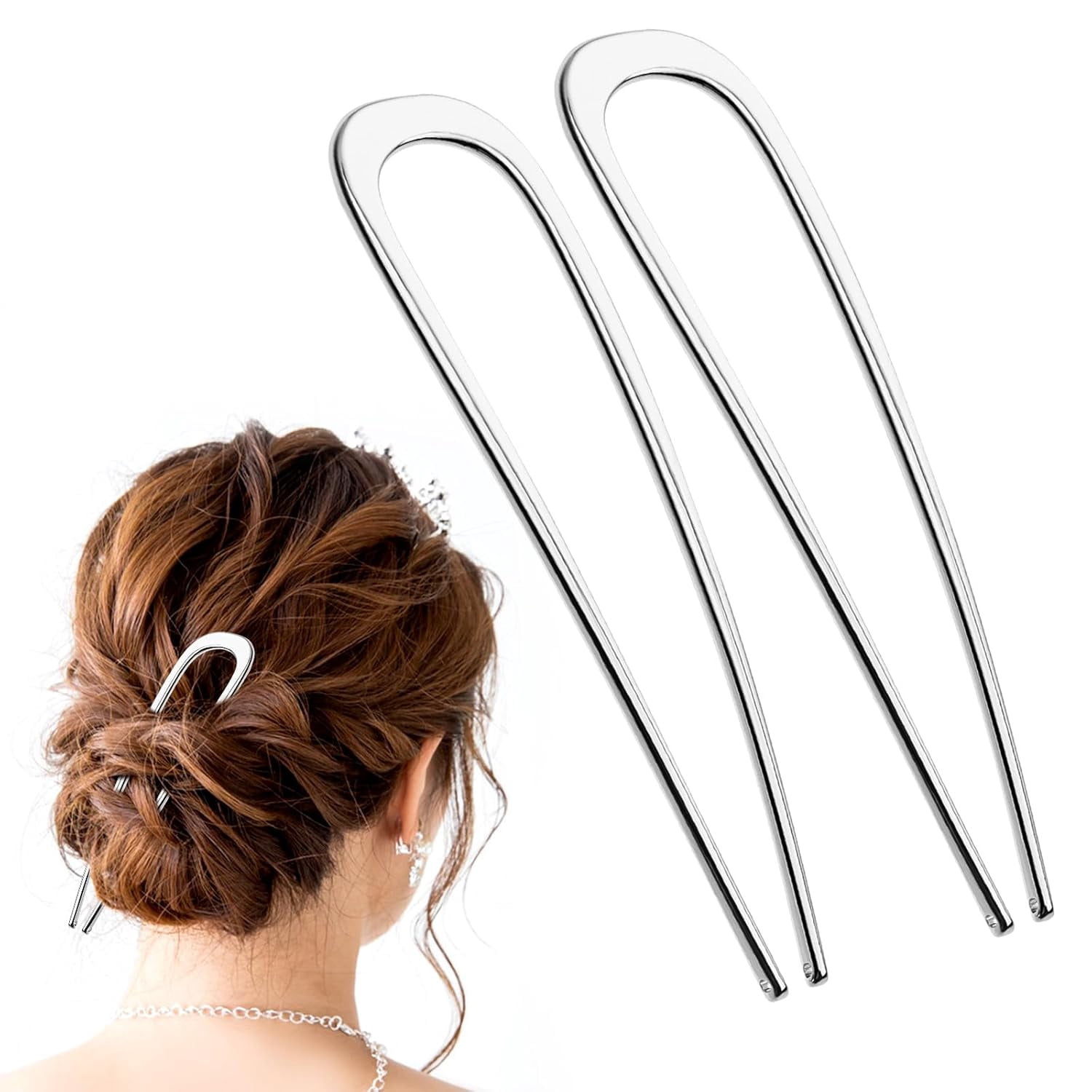2pcs French Hair Pins For Thick Hair Metal Hair Pins 5.5 Inch Silver ...