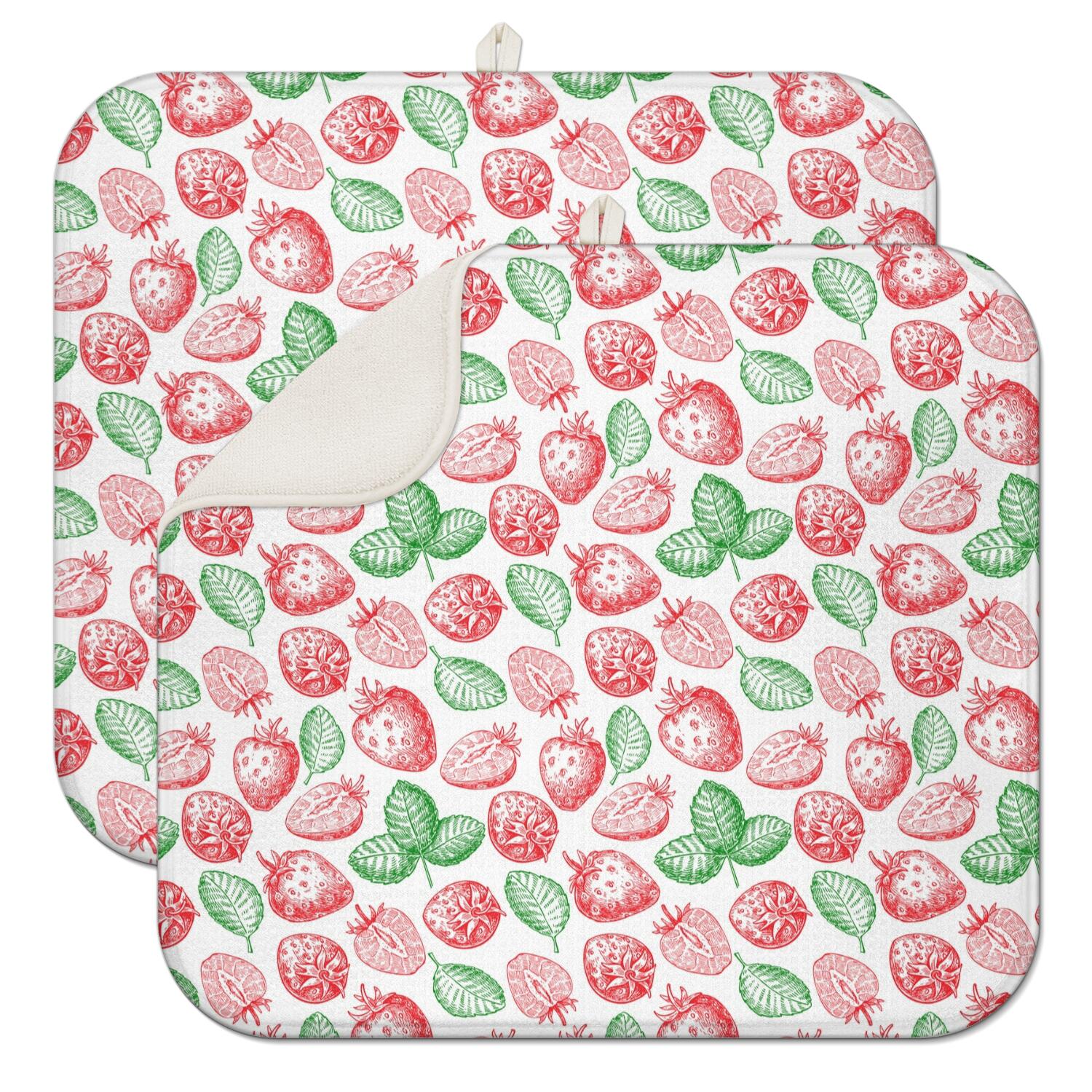 2pcs Fresh Fruit Strawberry Drying Mat, Red Berry Watercolor Print ...