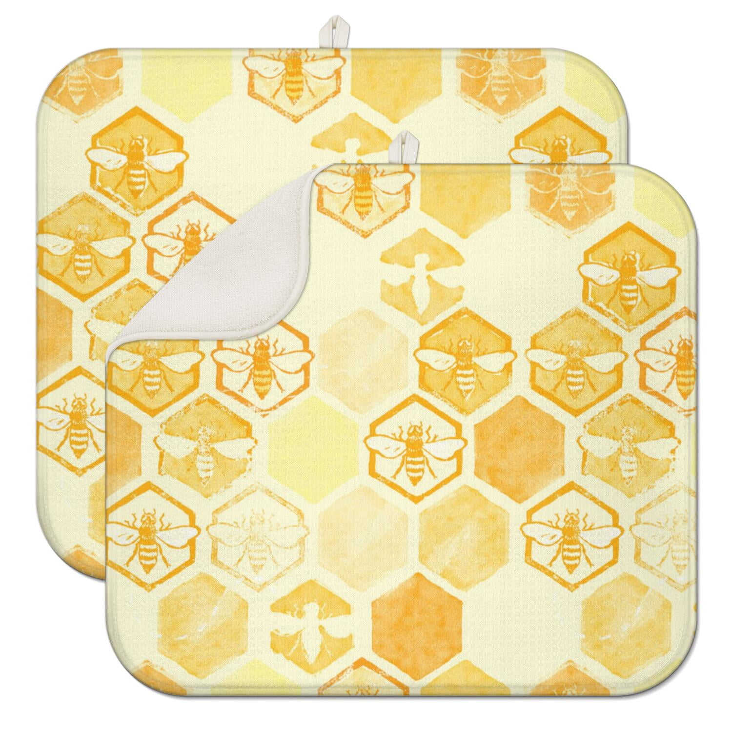 2pcs Friendly Bee & Butterfly Drying Mat Set, Absorbent Microfiber Dish ...