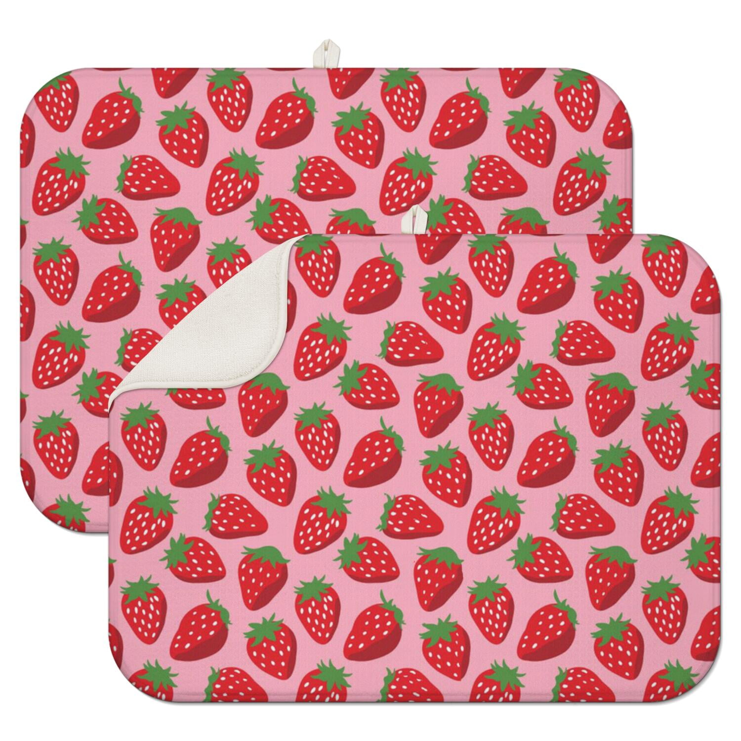 2pcs Fruity Strawberry Drying Mat Set, Summer Fruit Cartoon Pattern ...