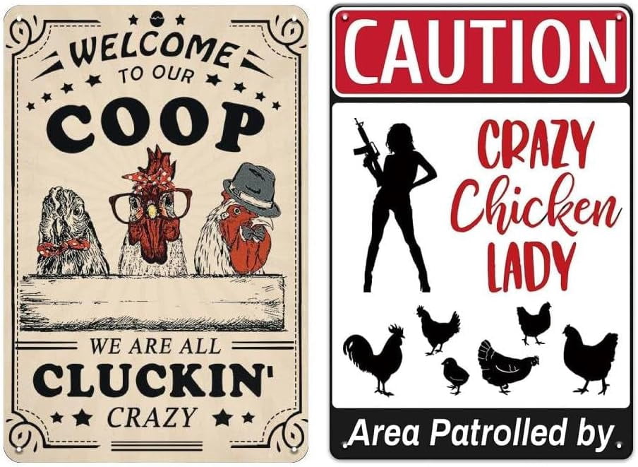 2pcs Funny Chicken Coop Signs for Outside - Area Patrolled by Crazy ...