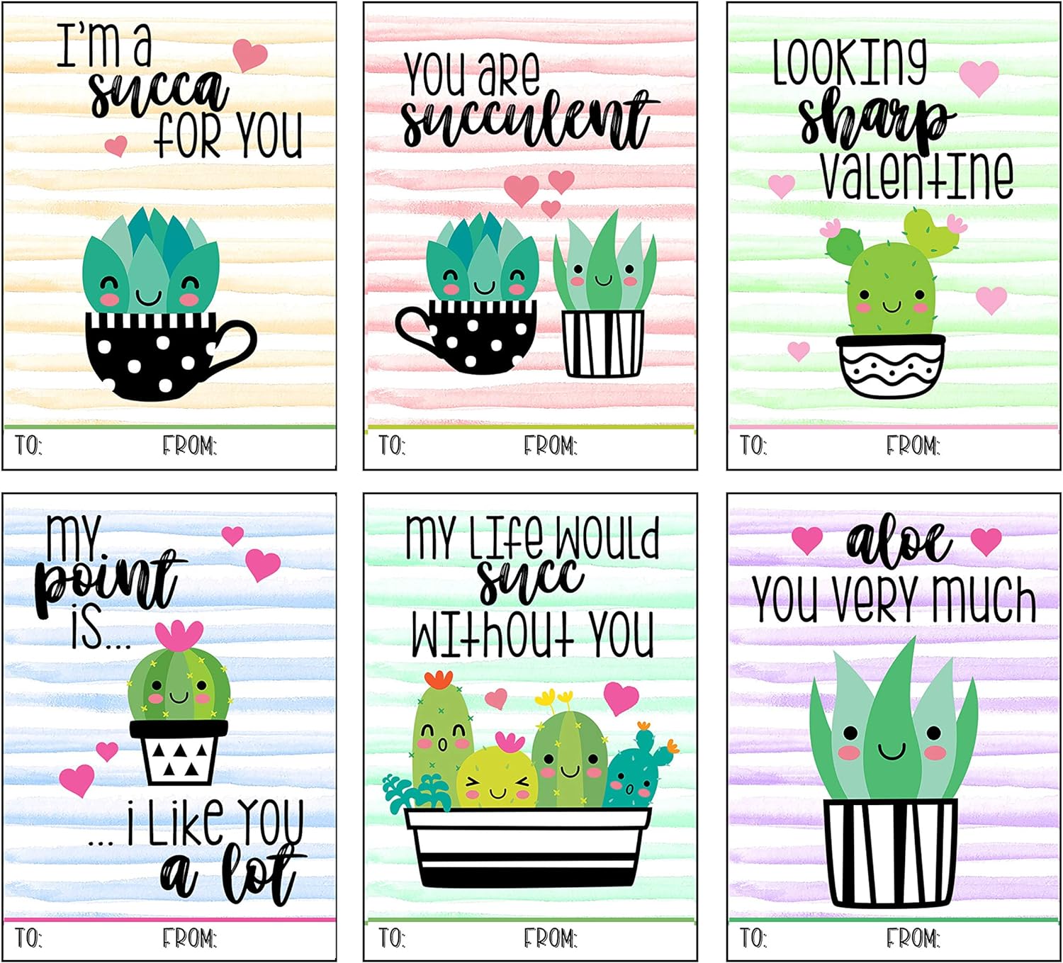 2pcs Funny Succulent and Cactus Themed Valentine's Day Card Set (Set of ...