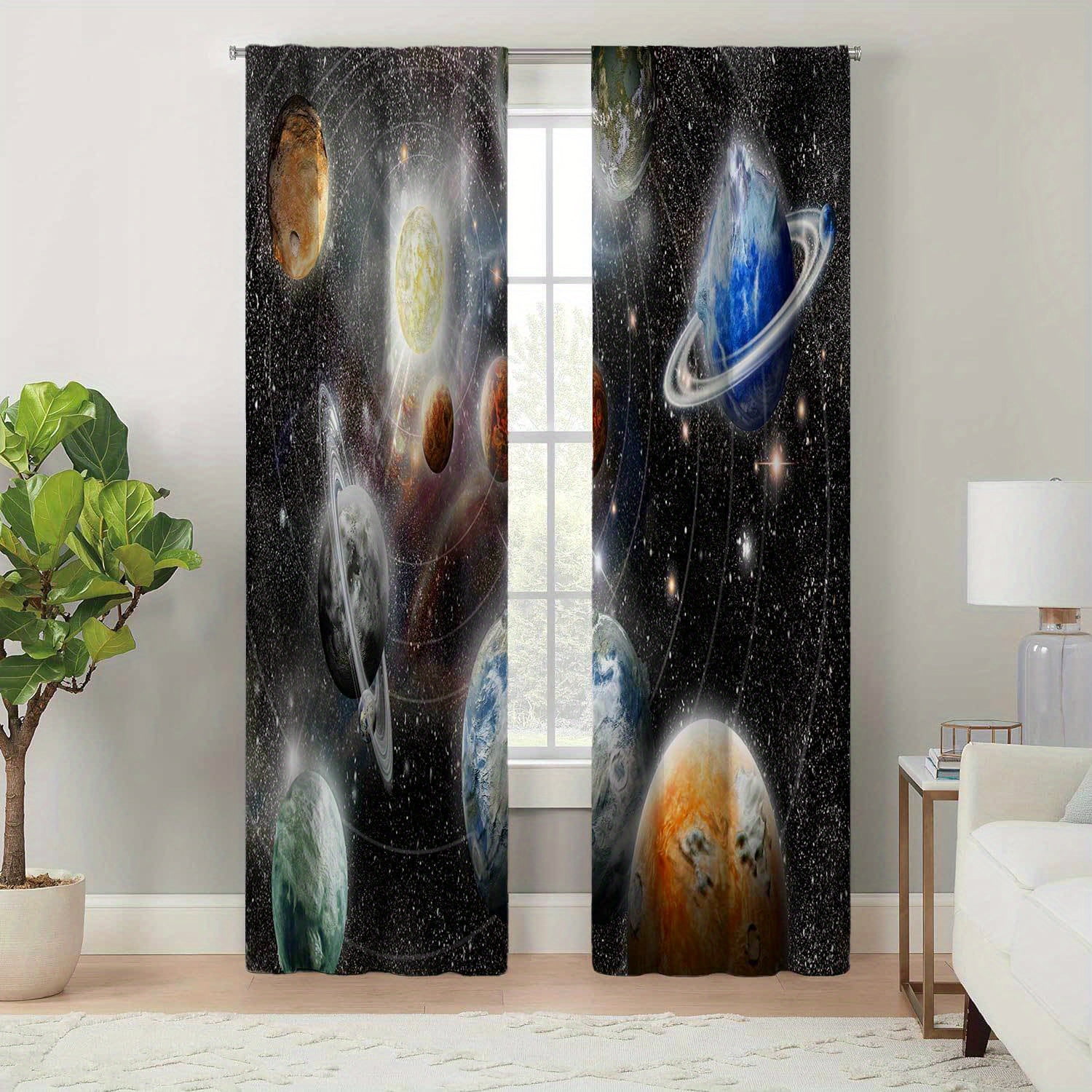 2pcs Galaxy Auroral Starry Pattern Curtains Rod Pocket Window Drapes ...