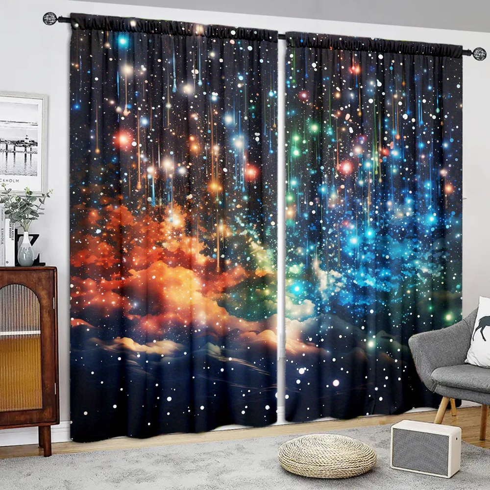 2pcs Galaxy Shining Stars Curtains Rod Pocket Outer Space Starry Sky ...
