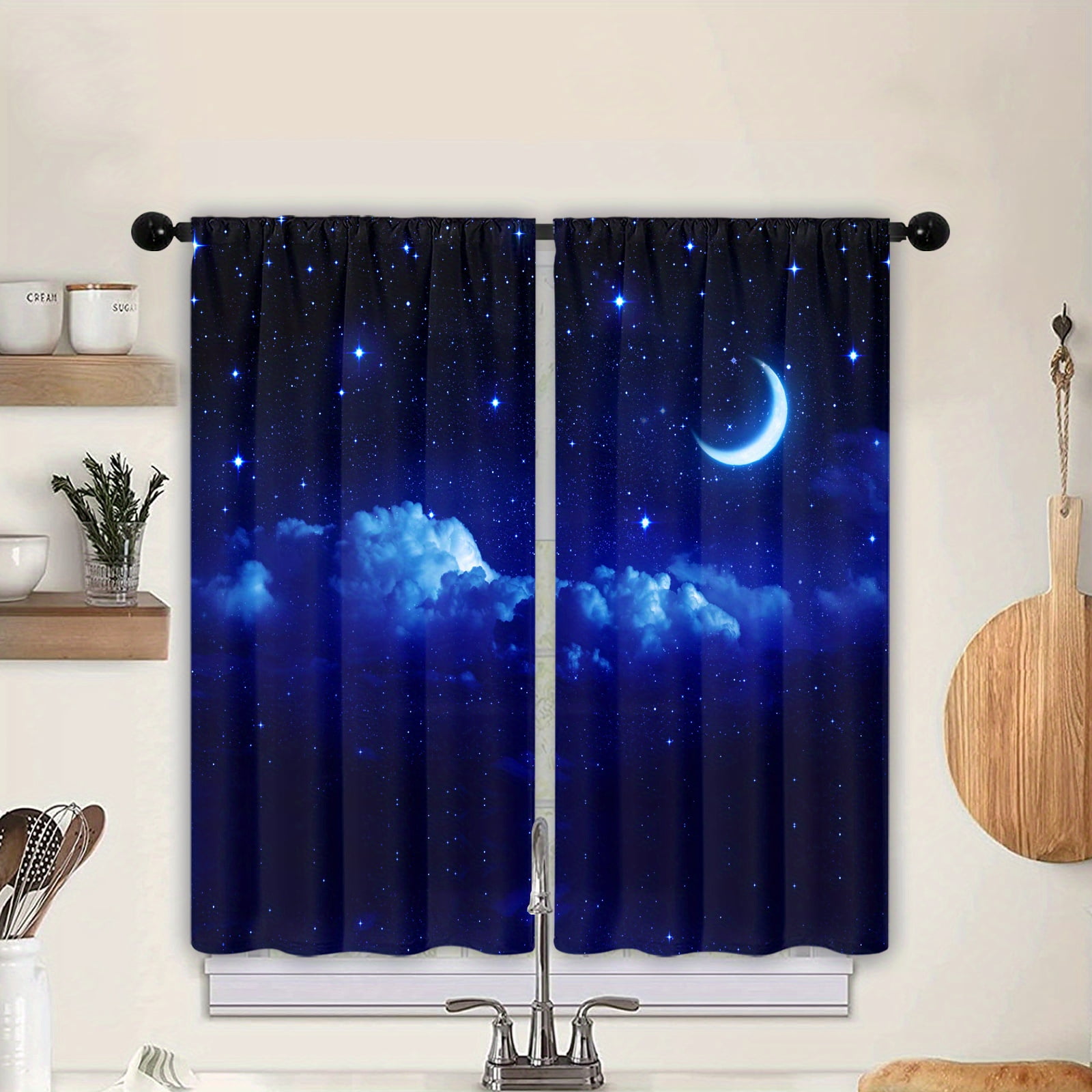 2pcs Galaxy Window Curtains - Starry Sky Rod Pocket Drapes For Kitchen ...
