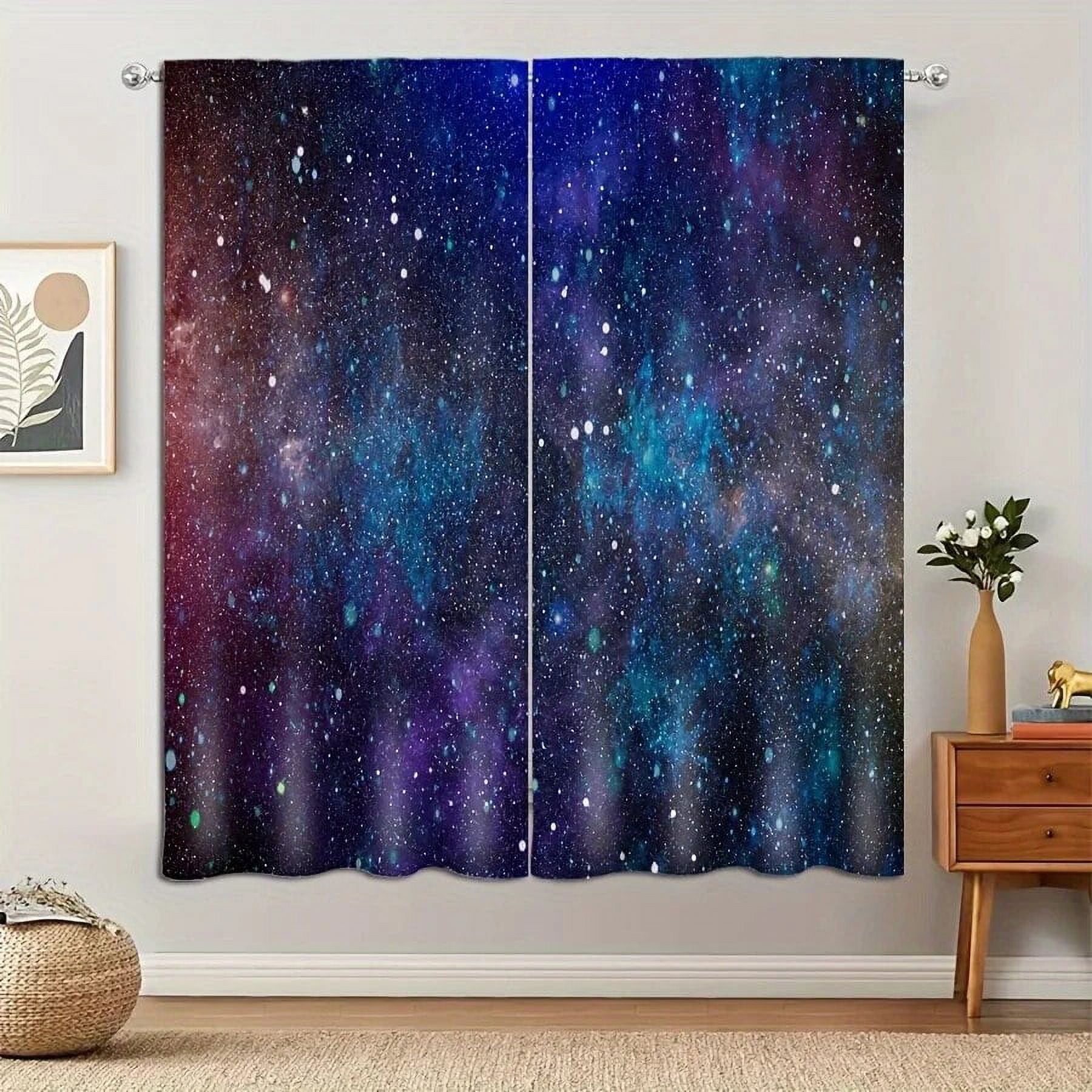 2pcs Galaxy Window Curtains - Starry Sky Rod Pocket Drapes For Kitchen ...