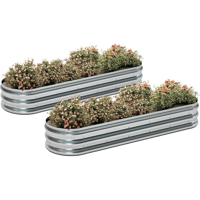 2pcs Galvanized Raised Garden Bed,Raised Garden Bed Kit-Oval Metal ...