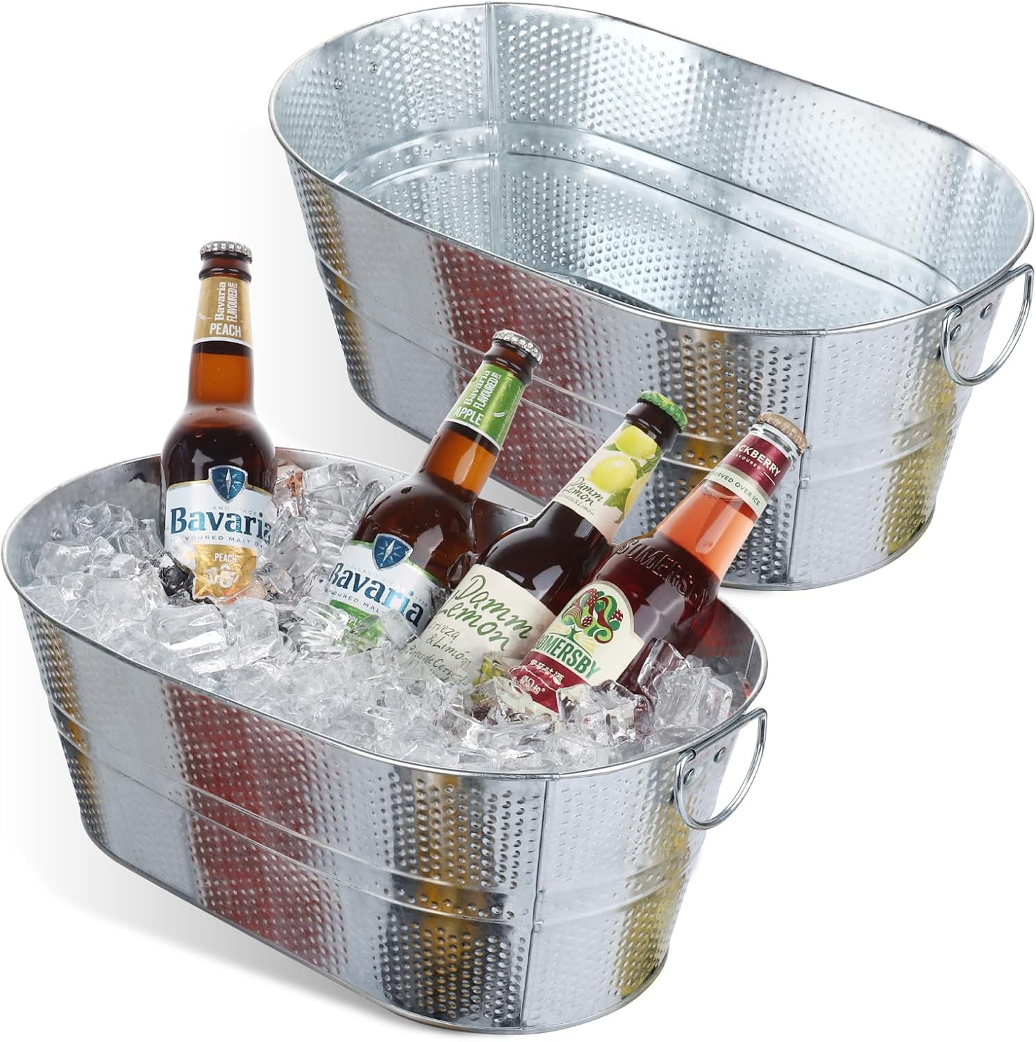 2pcs Galvanized Tub Beverage Tubs, Metal Ice Buckets for Cocktail Bar ...