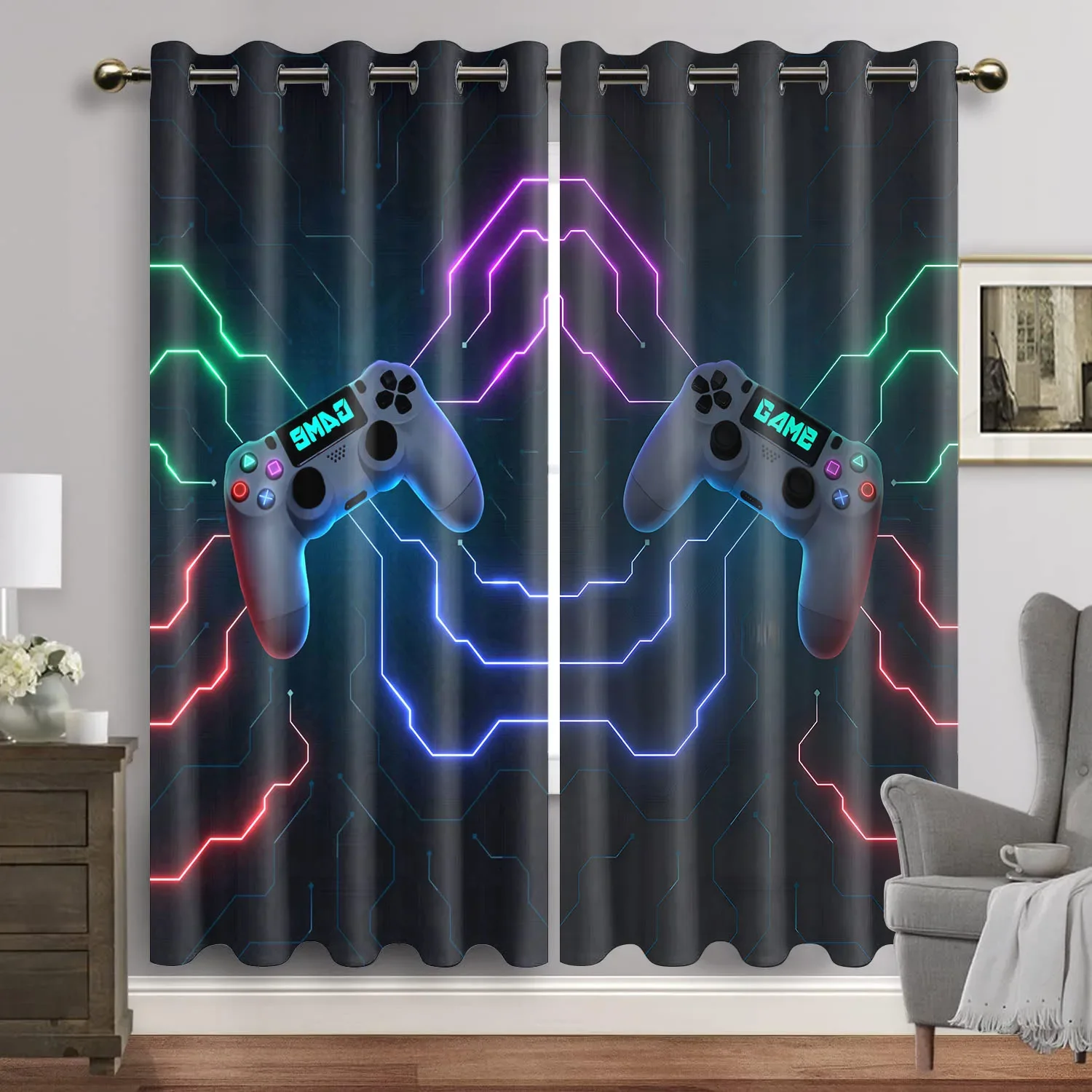2pcs Gamer Gamepad Controller Window Curtains Drapes for Living Room ...