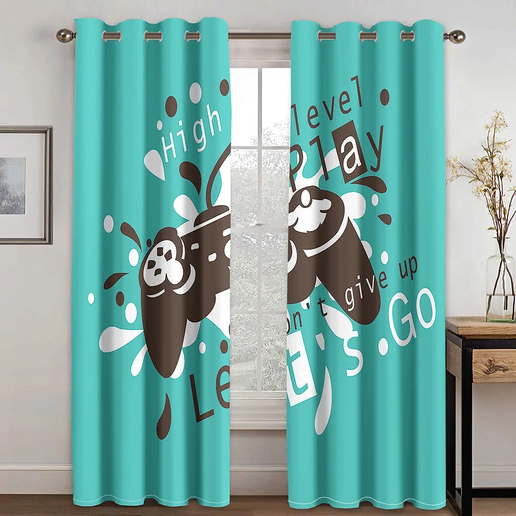 2pcs Gamer Gamepad Controller Window Curtains Drapes for Living Room ...