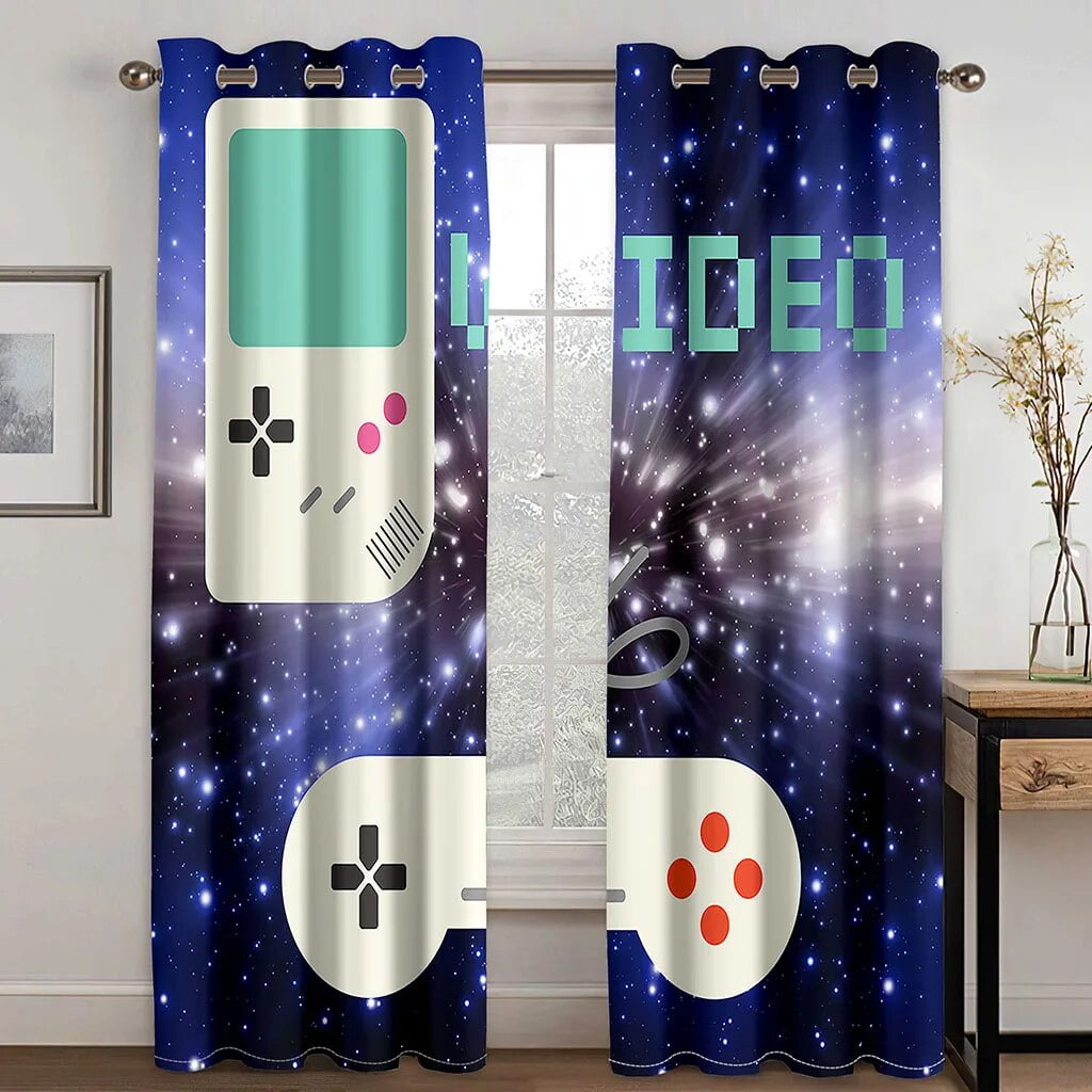 2pcs Gamer Gamepad Controller Window Curtains Drapes for Living Room ...