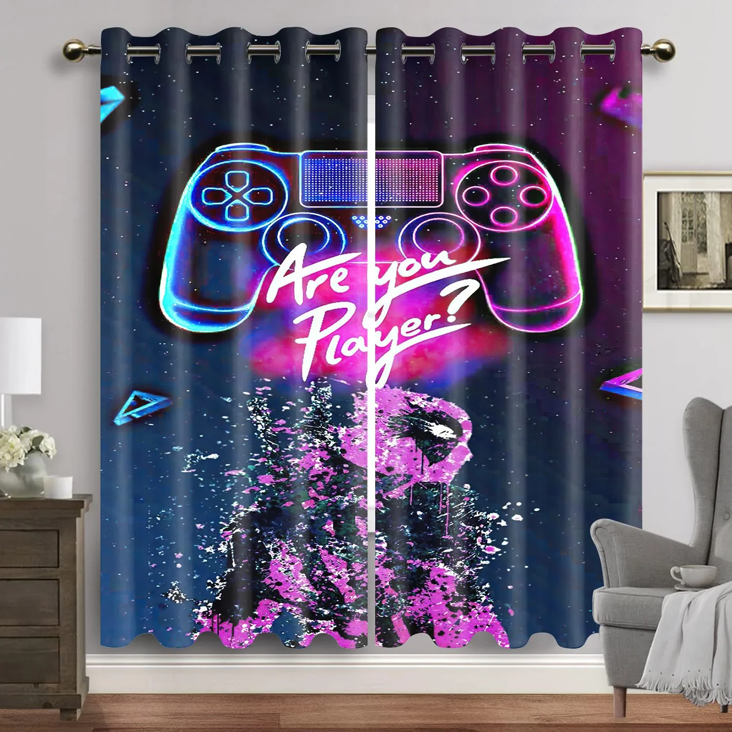 2pcs Gamer Gamepad Controller Window Curtains Drapes for Living Room ...