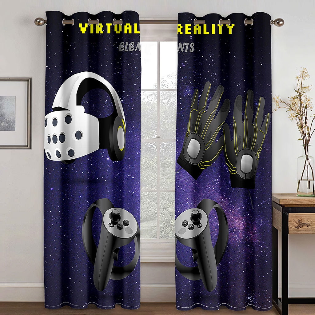 2pcs Gamer Gamepad Controller Window Curtains Drapes for Living Room ...