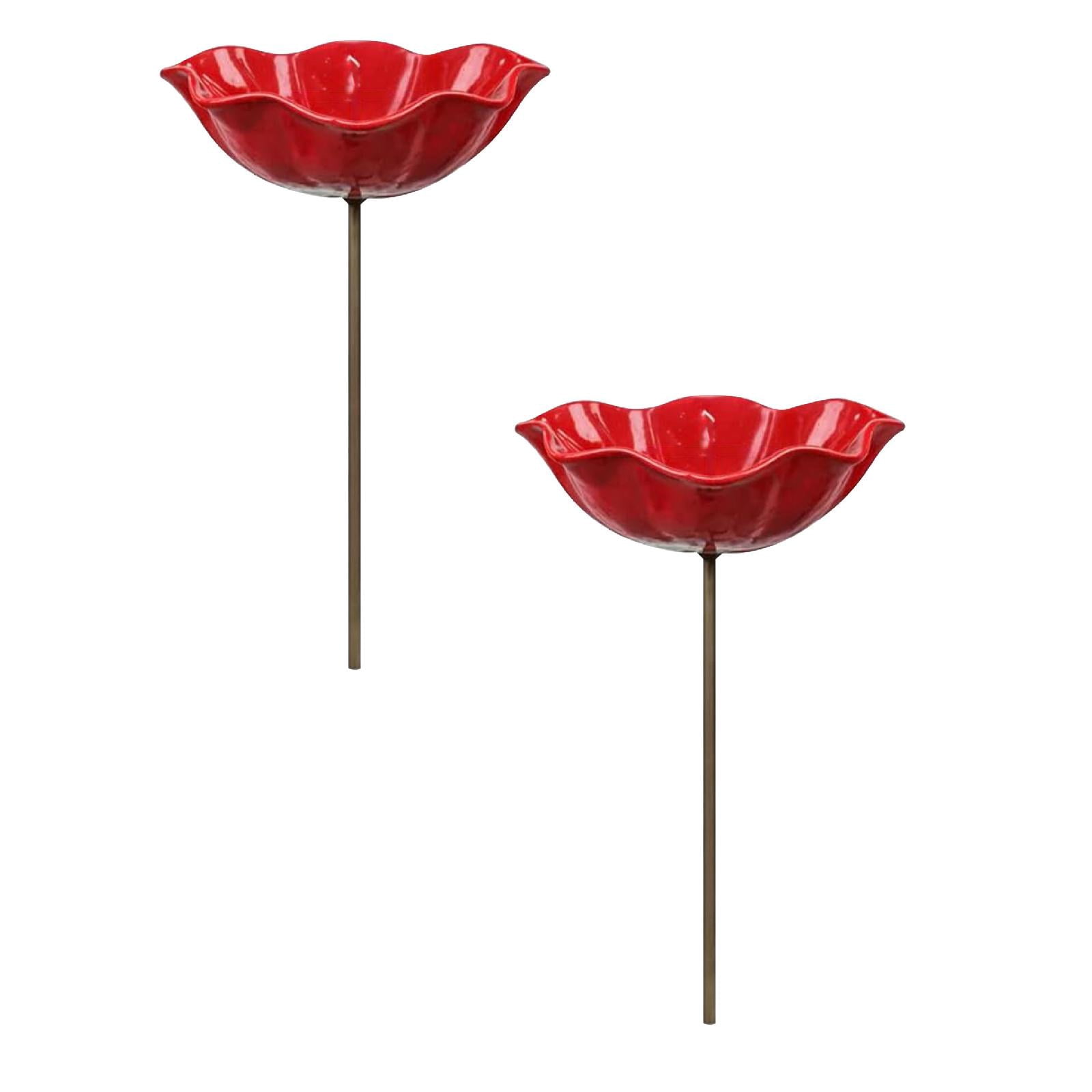 2pcs Garden Bird Feeder and Waterer Stake, Flower Shaped Outdoor Bird ...
