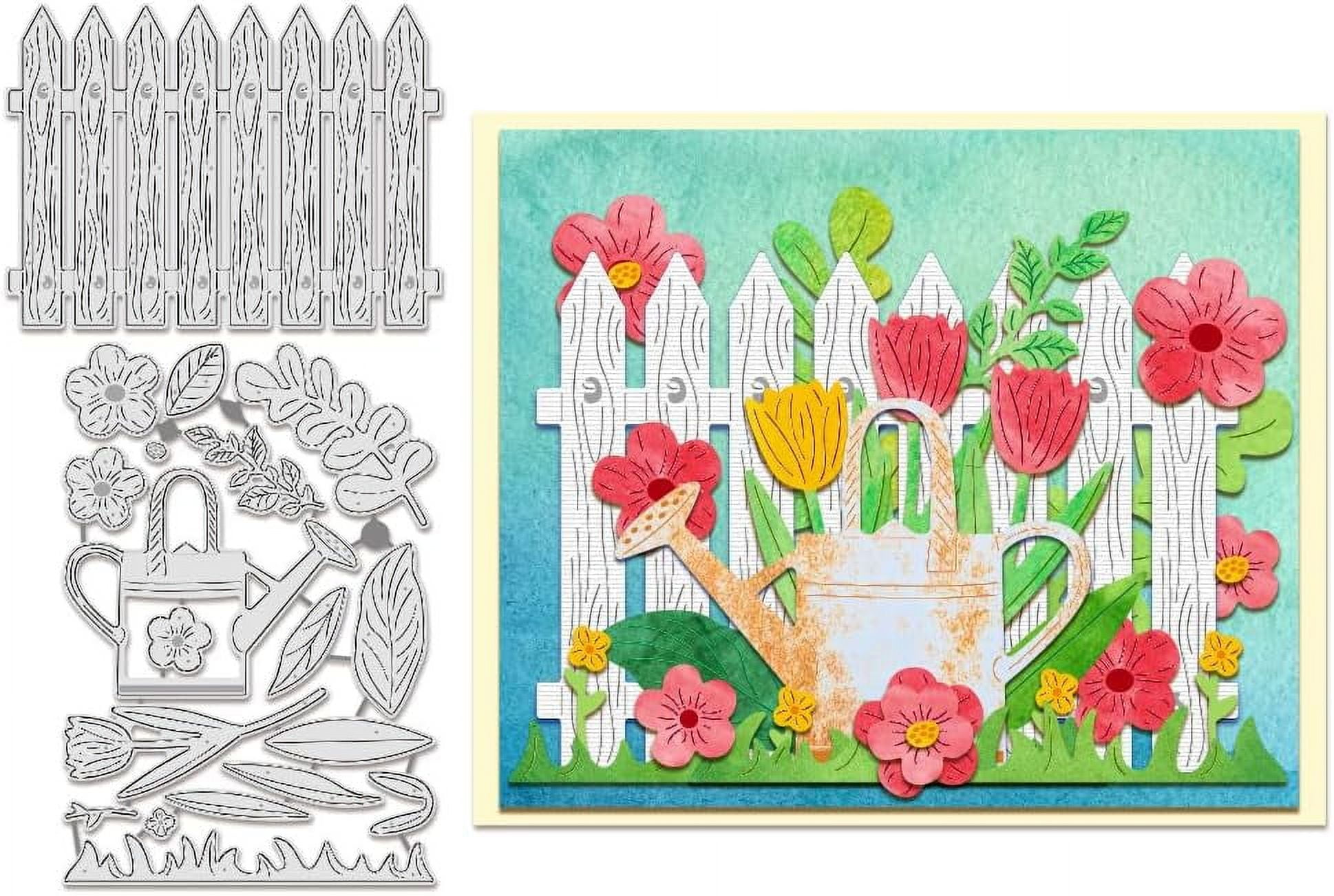 2pcs Garden Fence Cutting Dies Flower Watering Can Embossing Stencils ...