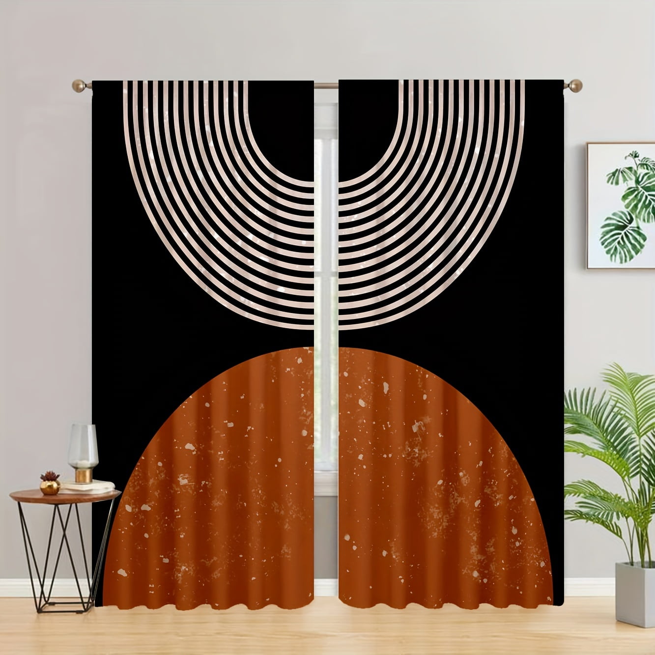 2pcs Geometric Abstract 3D Art Painting Curtain With Rod Pocket Mount ...