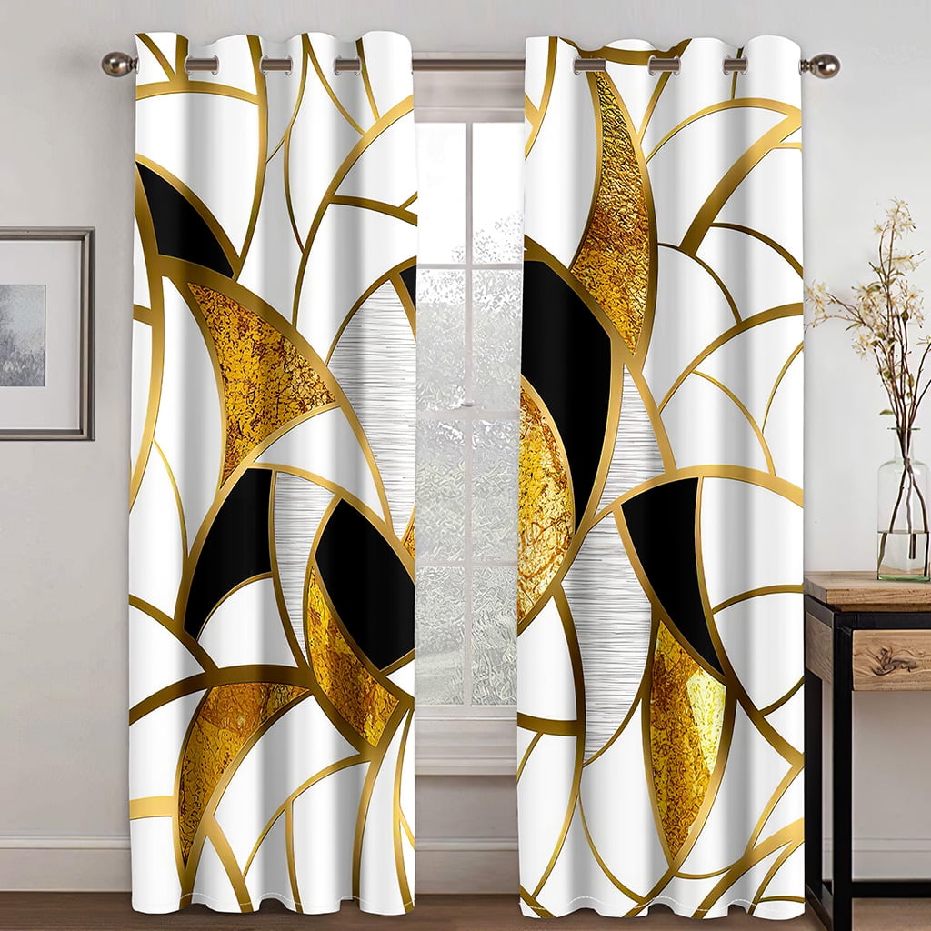 2pcs Geometric Abstract 3D Art Painting Curtain With Rod Pocket Mount ...