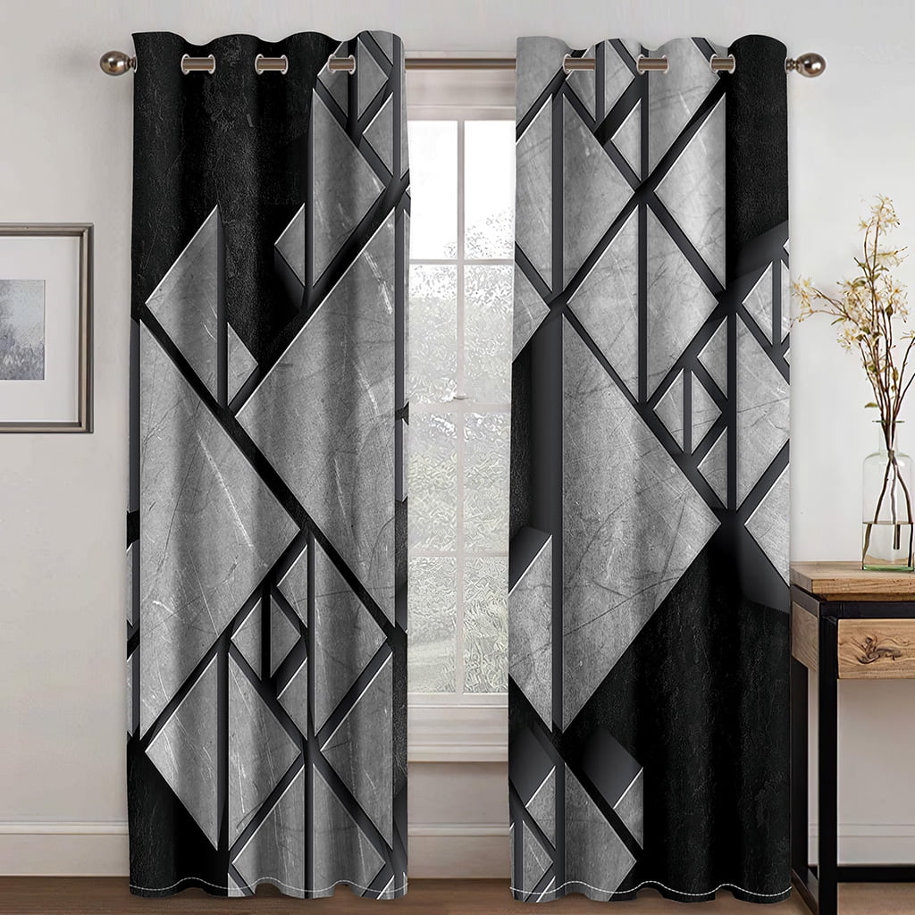 2pcs Geometric Abstract 3D Art Painting Curtain With Rod Pocket Mount ...