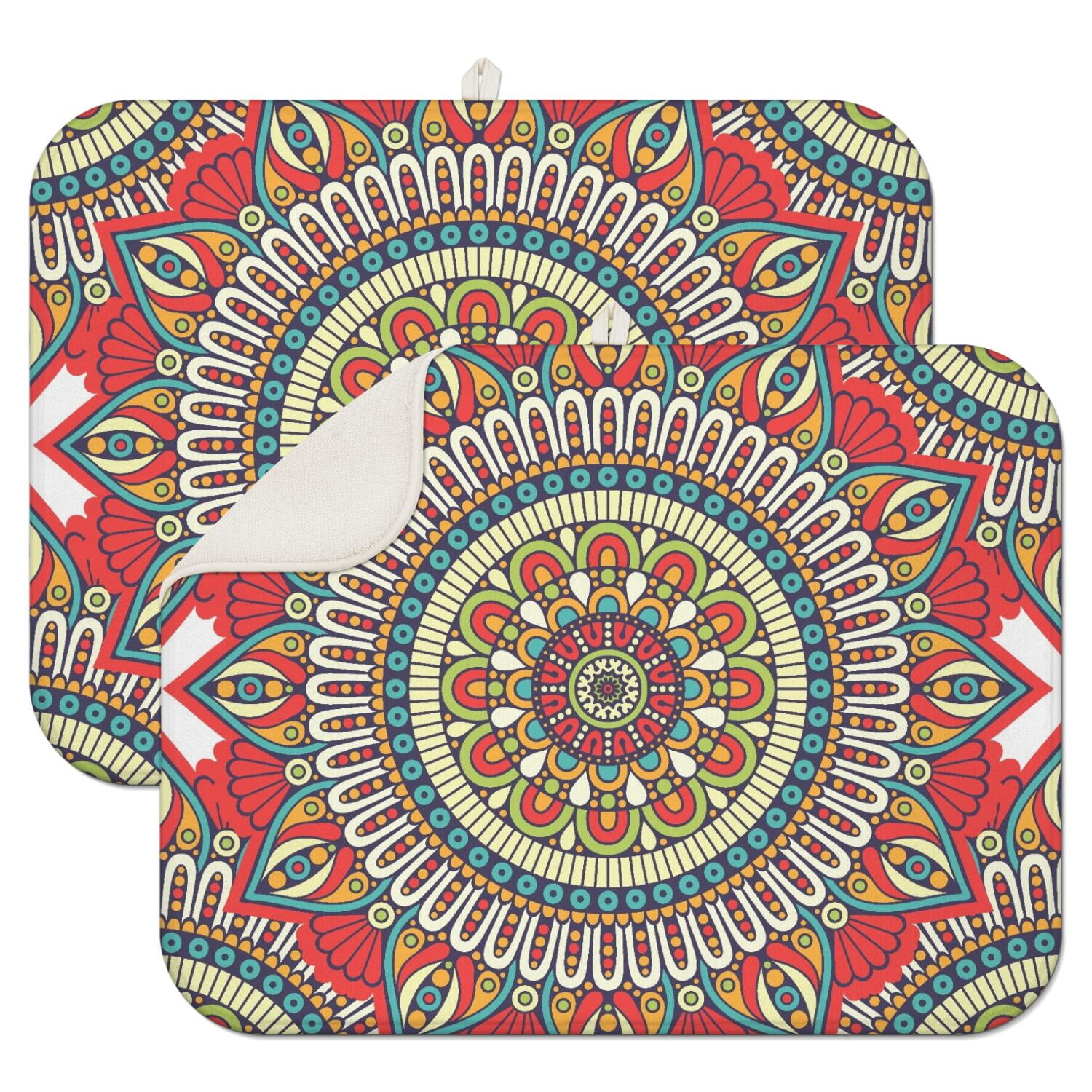 2pcs Geometric Mandala Dish Drying Mat, 24" x 18" Heat Resistant Pad ...