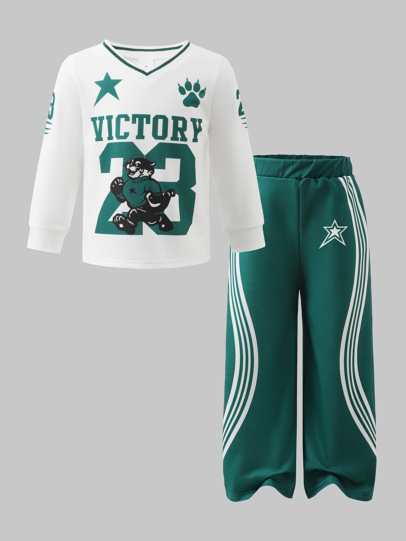 2pcs Girls' Clothing Number 23 VICTORY Letter Print V-Neck Long Sleeve ...