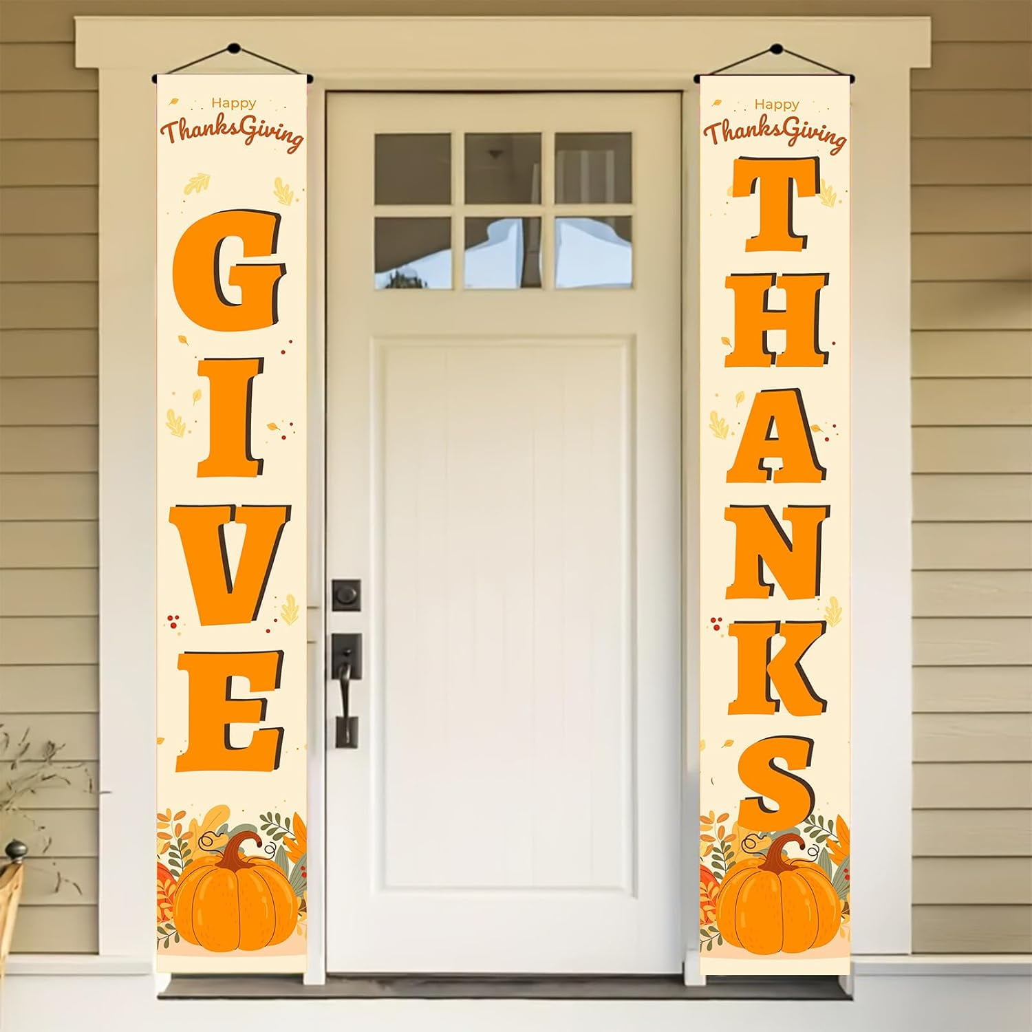 2pcs Give Thanks Porch Banner Sign Set 12x71 Inch Autumn Banner Welcome ...