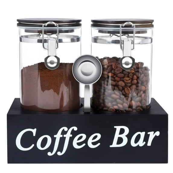 2pcs Glass Coffee Containers With Shelf 54 Oz Station Organizer Bean ...