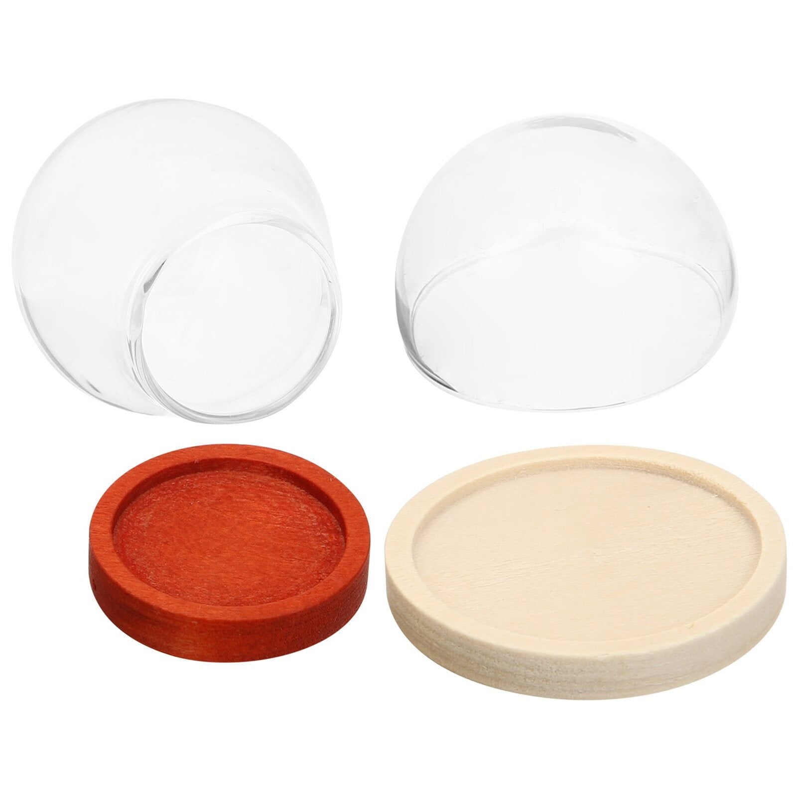 2pcs Glass Dome Small Display Case Wood Base Transparent Glass Display ...