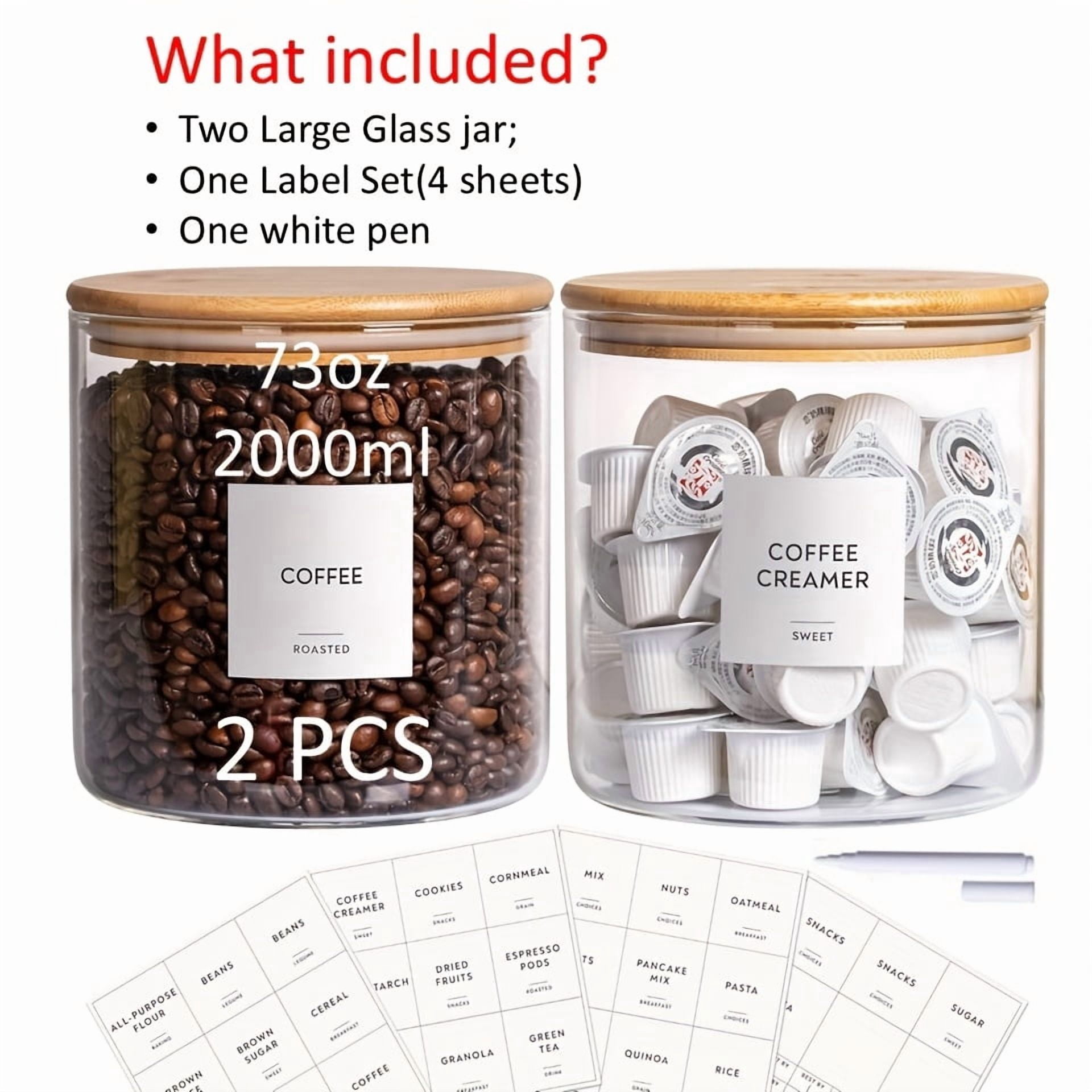 2pcs Glass Jar Canisters Set (73/101/136Oz) with Printed Labels, 2000 ...