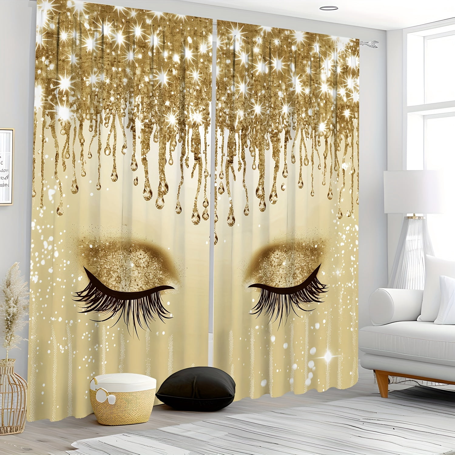 2pcs Glitter Eyelashes Pattern Curtains rative Window Drapes Window ...