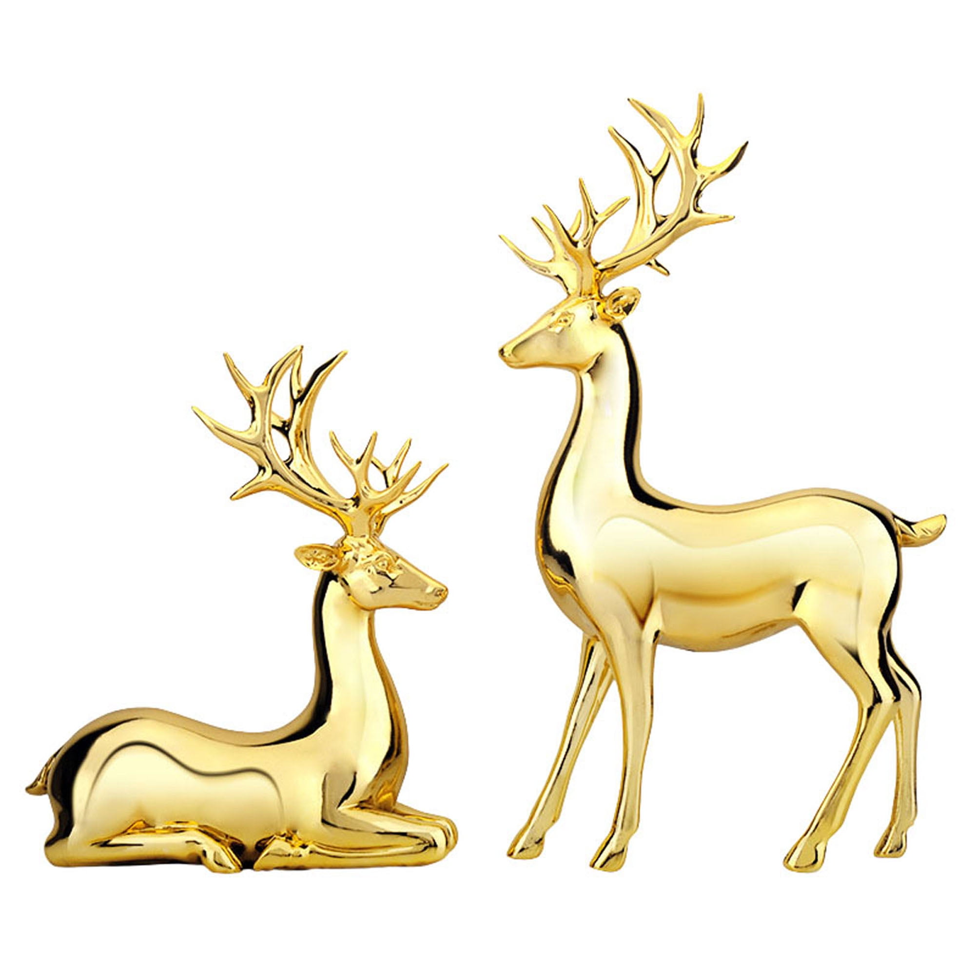 2pcs Gold Christmas Reindeer Statue Small Resin Reindeer Figurine ...