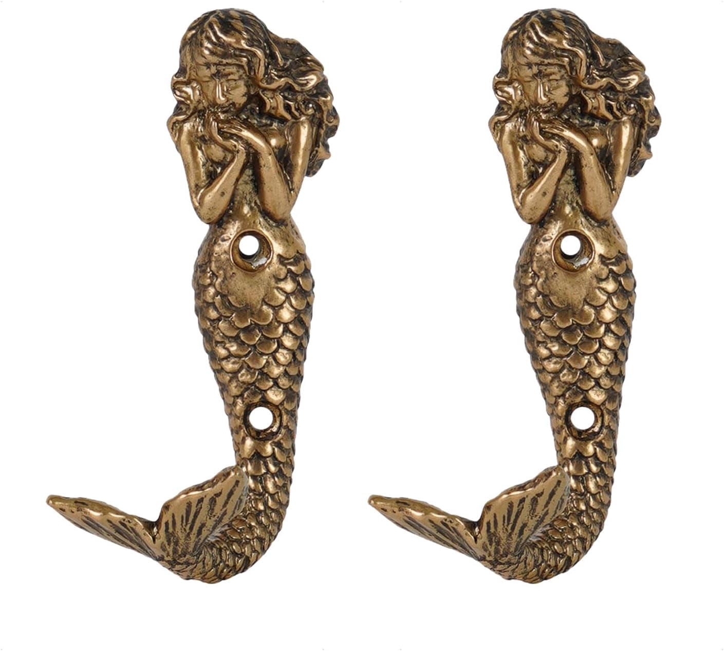 2pcs Gold Mermaid Shape Metal Wall Coat Hooks, Beach Decoration Wall ...