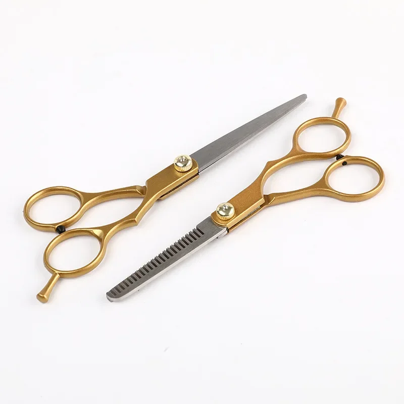 2pcs Golden Professional 6.0 Inch Stainless Steel Barber Hair Cutting Thinning Scissor Shears ...