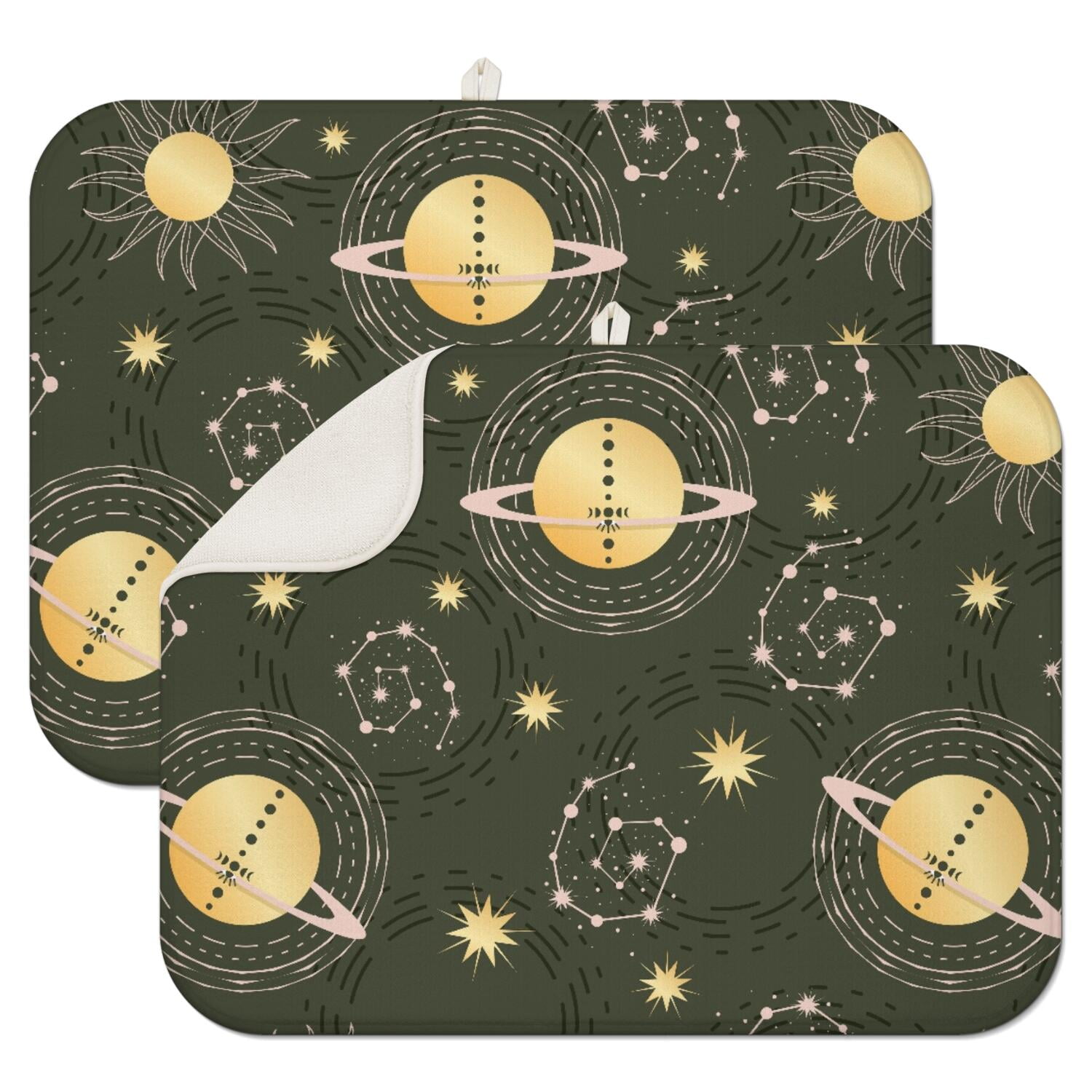 2pcs Golden Sun and Moon Art Dish Pad Astrology Themed Super Absorbent ...