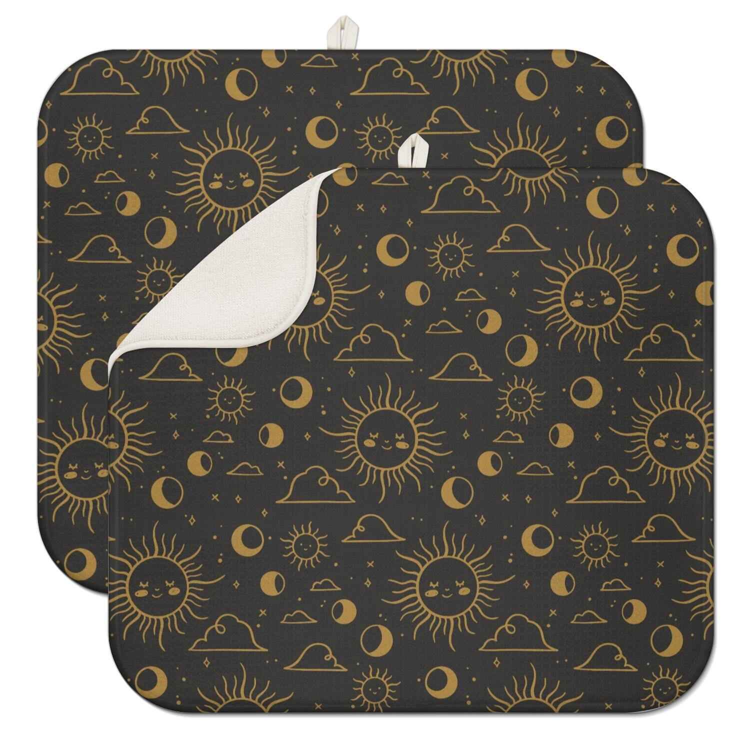 2pcs Golden Sun and Moon Art Dish Pad Astrology Themed Super Absorbent ...