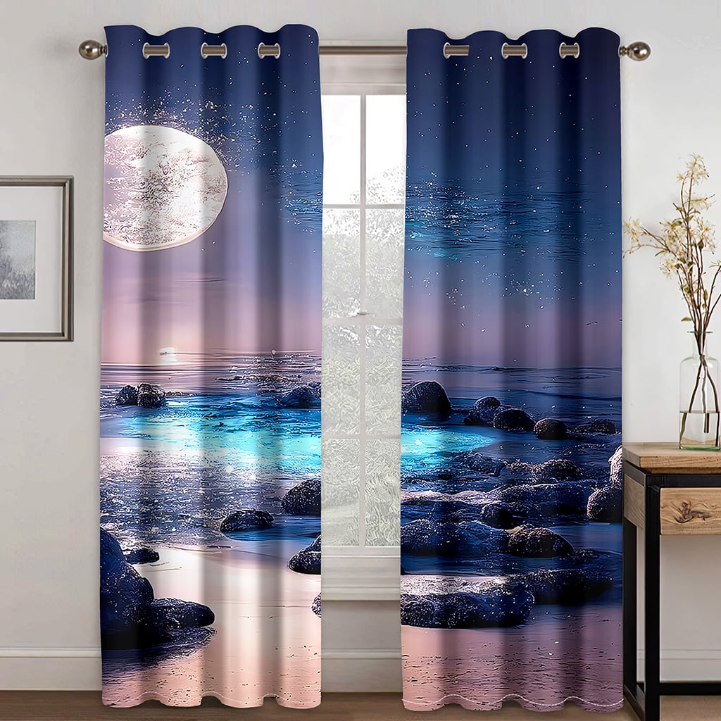 2pcs Gorgeous European Printed Curtains Study Room Kitchen Living Room ...