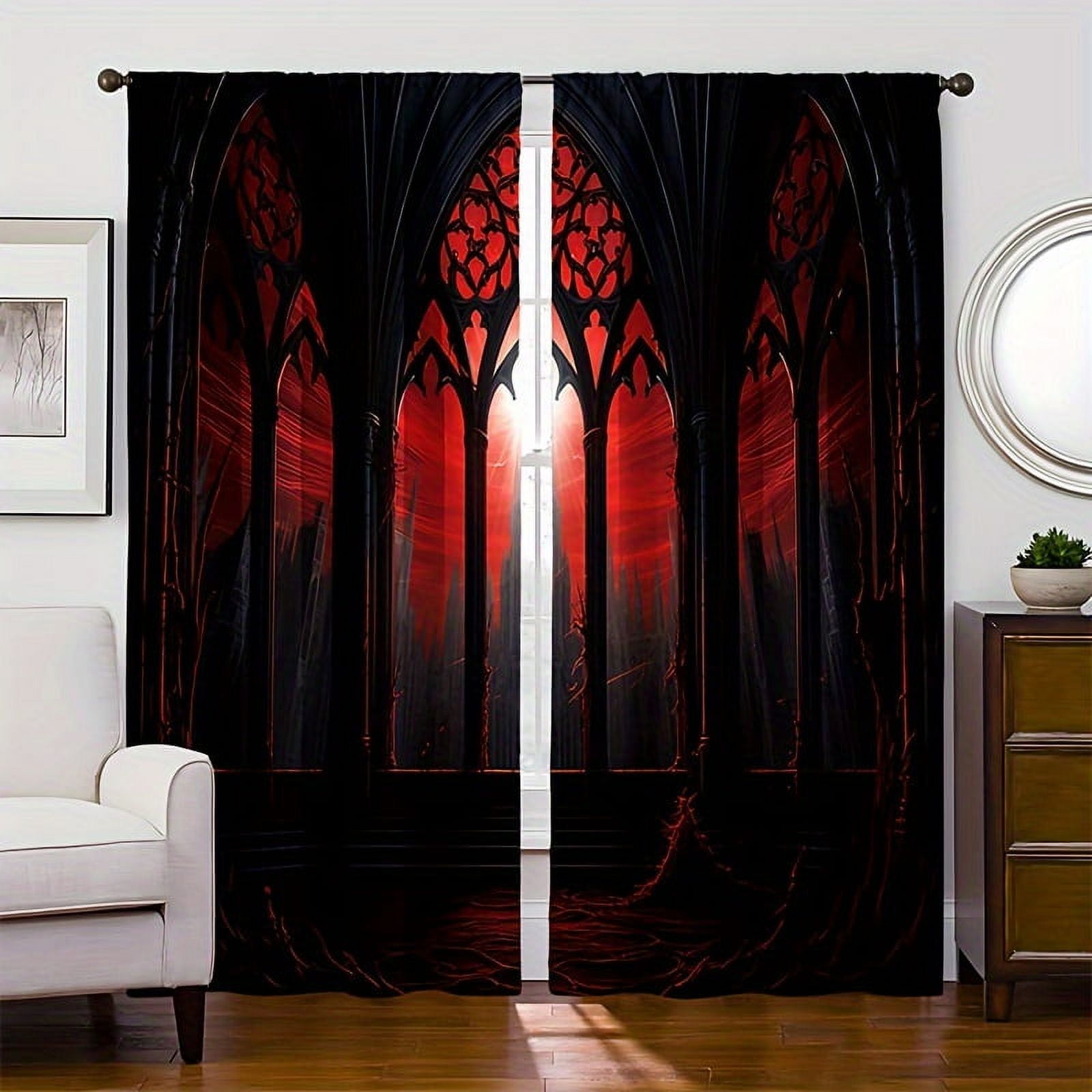 2pcs Gothic Castle Rod Pocket Digital Printed Curtains Polyester ...