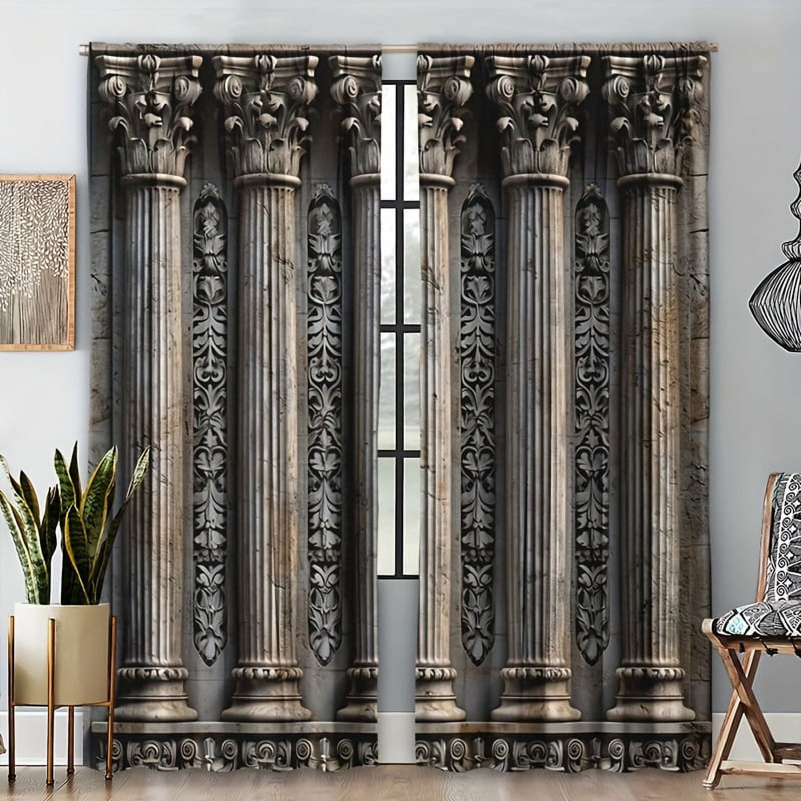 2pcs Gothic Castle Rod Pocket Digital Printed Curtains Polyester ...