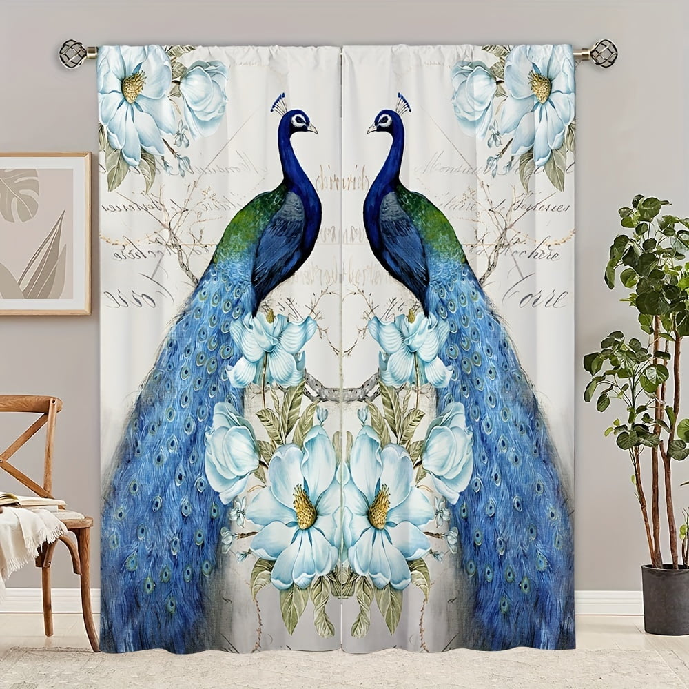2pcs Gothic Peacock Animal Flower Retro Style Curtains Window Treatment ...