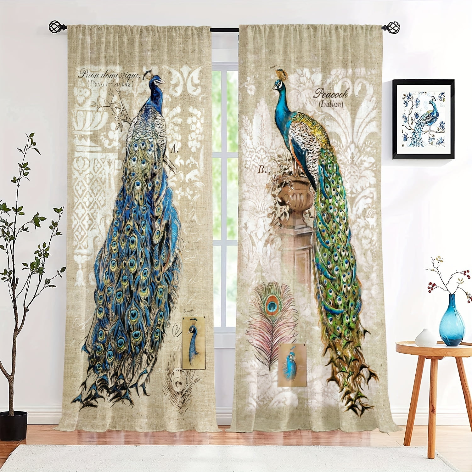 2pcs Gothic Peacock Animal Flower Retro Style Curtains Window Treatment ...
