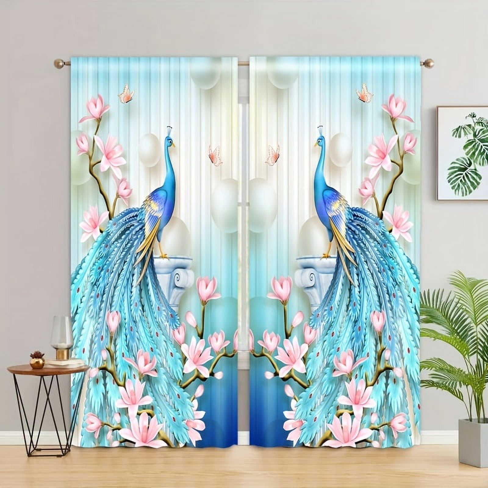 2pcs Gothic Peacock Animal Flower Retro Style Curtains Window Treatment ...