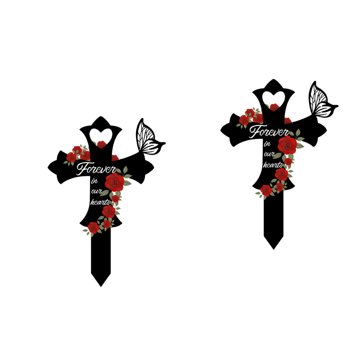 2pcs Grave Cross Stake Memorial Sign Marker Cemetery Cross Stake Metal ...