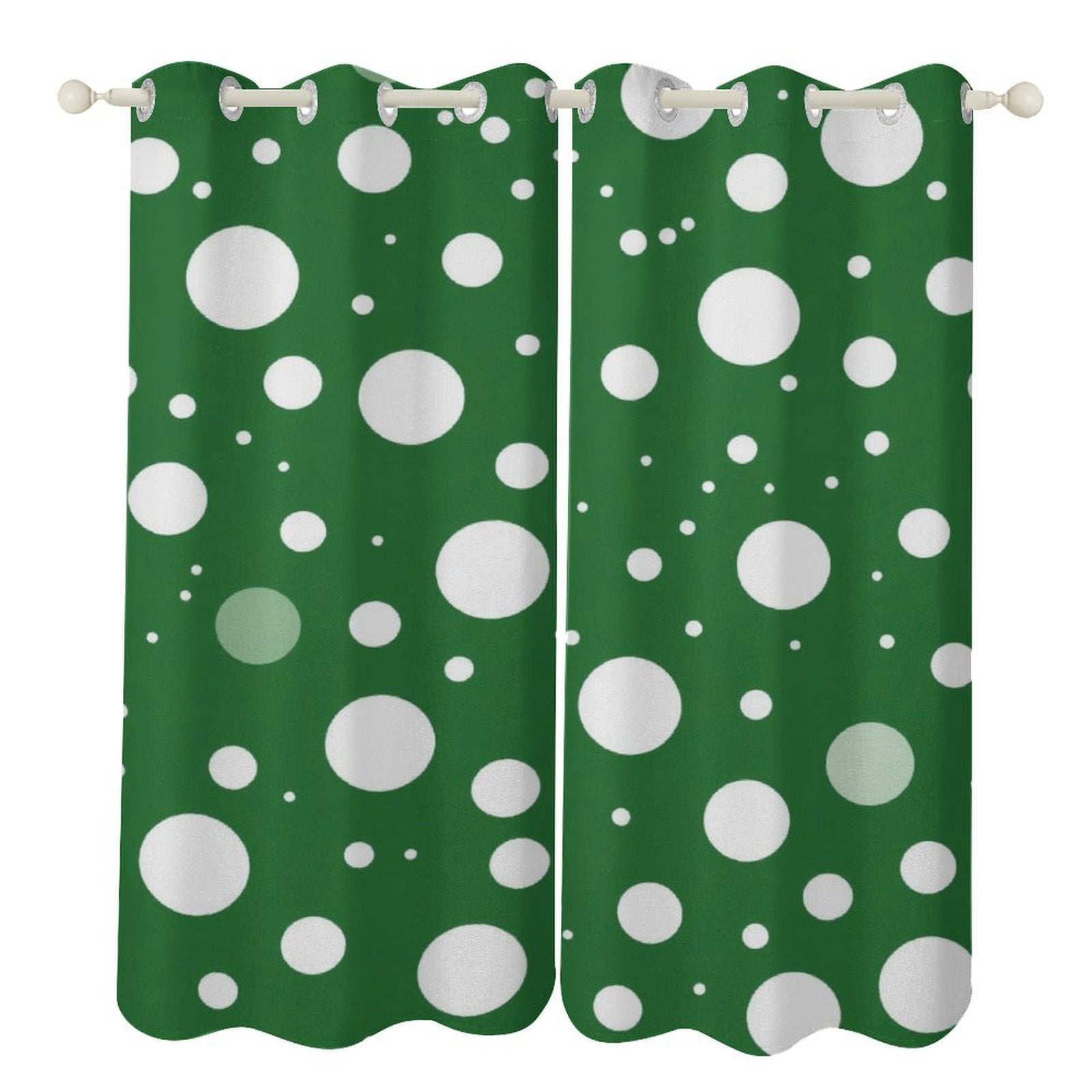 2pcs Green White Polka Dots Curtains For Living Room Grommet Top Window ...
