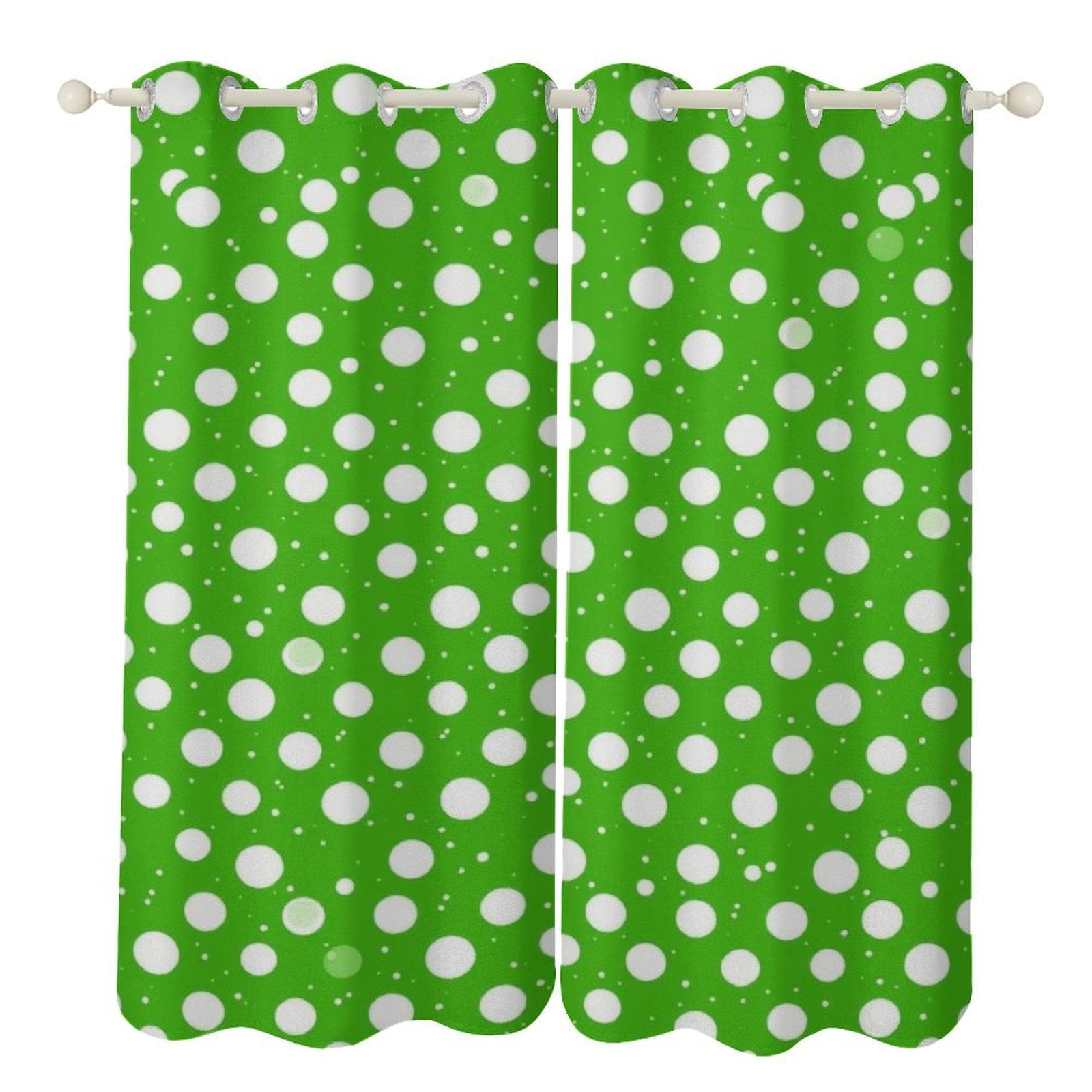 2pcs Green White Polka Dots Curtains For Living Room Grommet Top Window ...